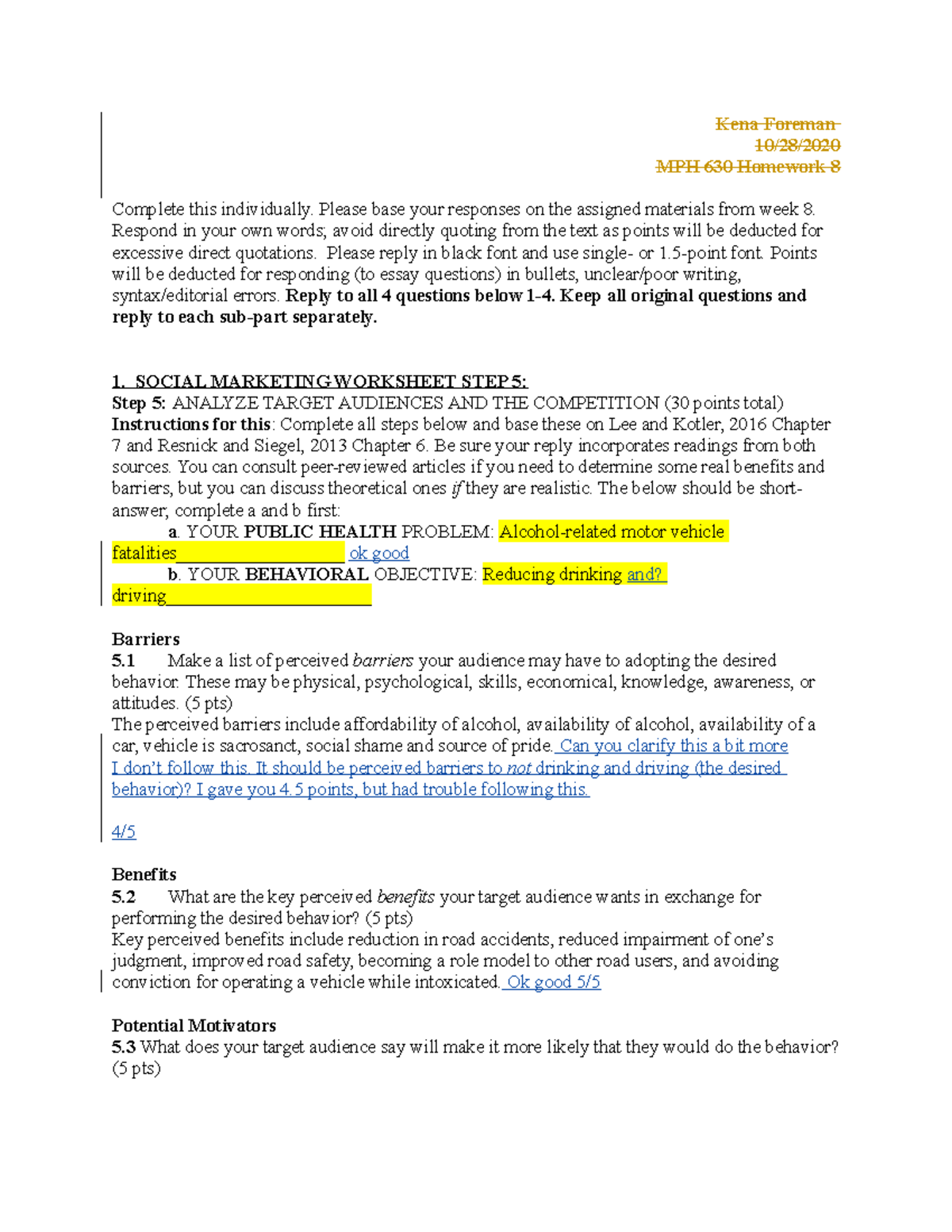 MPH 630 Assignment 8 - Kena Foreman 10/28/ MPH 630 Homework 8 Complete ...