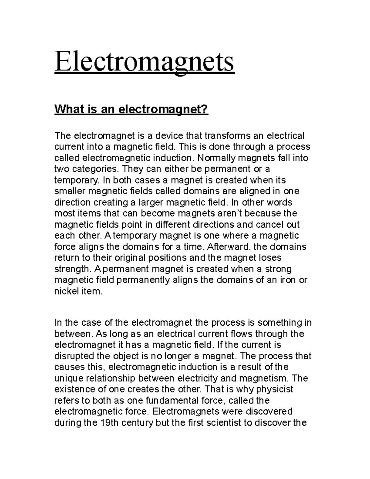 Electromagnet project about electricity and how it is significant ...