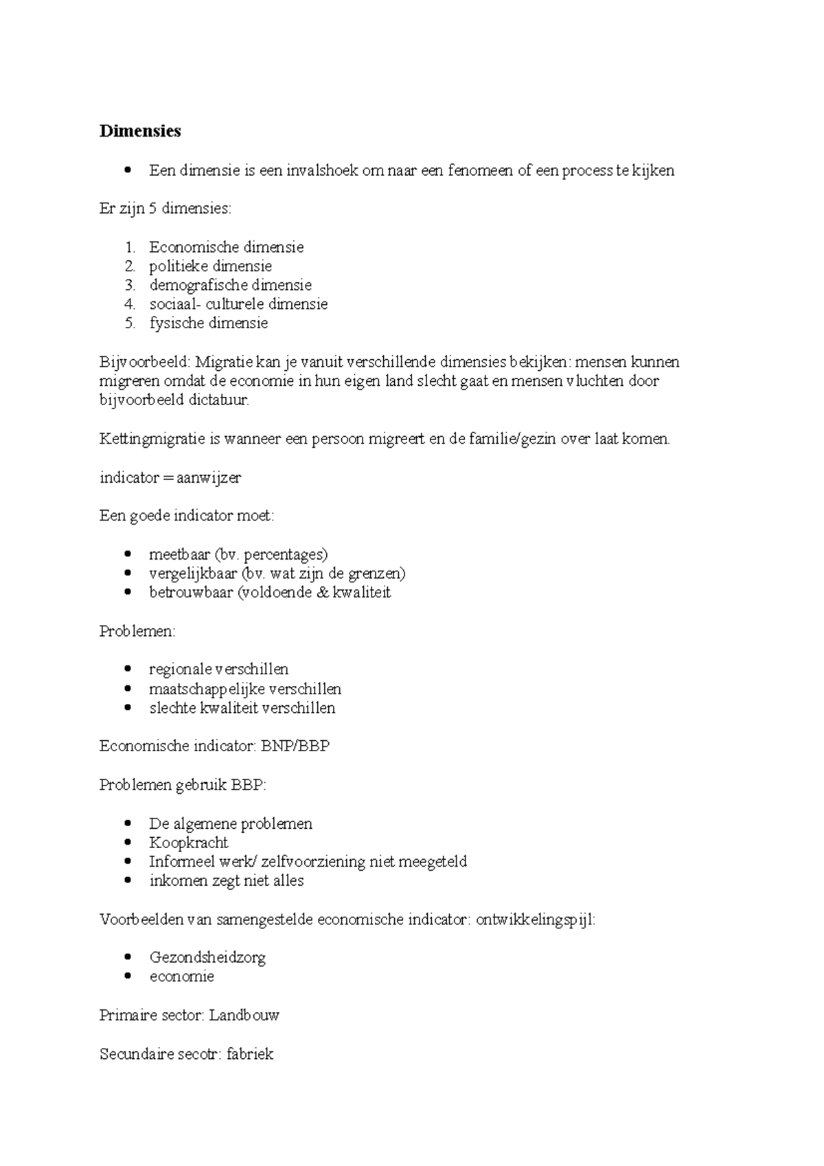 Dimensies - politieke dimensie, demografiesche dimensie etc ...