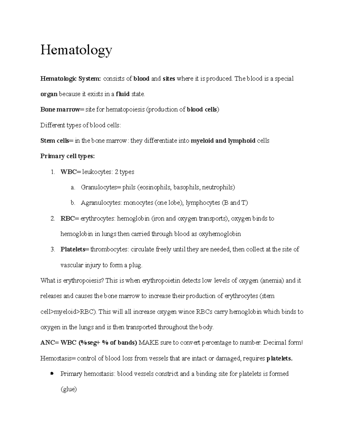 Hematologic Disorders - Hematology Hematologic System: consists of ...