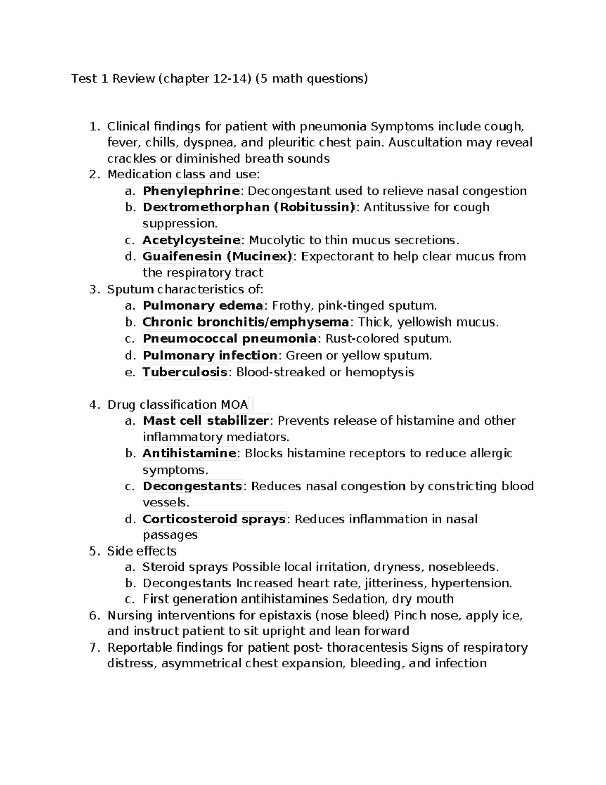 Unit 1 Respiratory Study Guide - Test 1 Review (chapter 12-14) (5 math ...