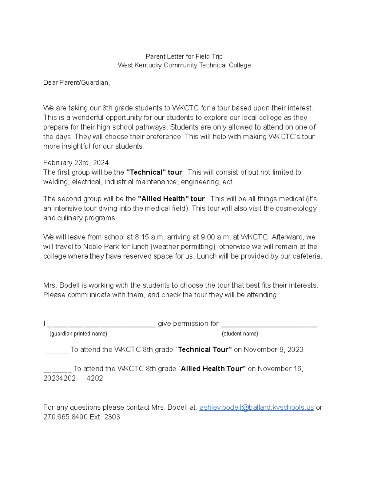 Wkctc Field Trip - It's my notes. - Parent Letter for Field Trip West ...