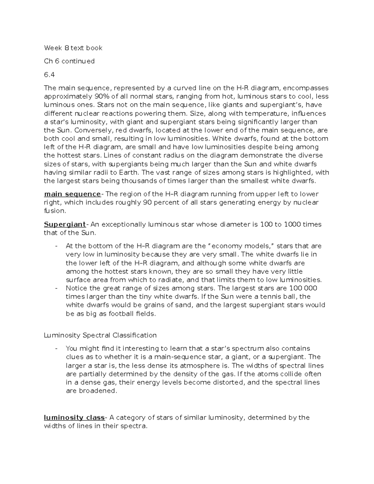 Astro final notes - Week 8 text book Ch 6 continued 6. The main ...