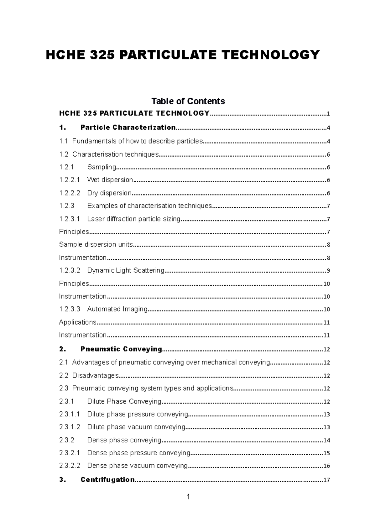 HCHE325 Notes - by Dr Nyamunda - HCHE 325 PARTICULATE TECHNOLOGY HCHE ...