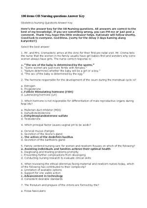 100 items OB questions by - Please free to post comments and you can ...