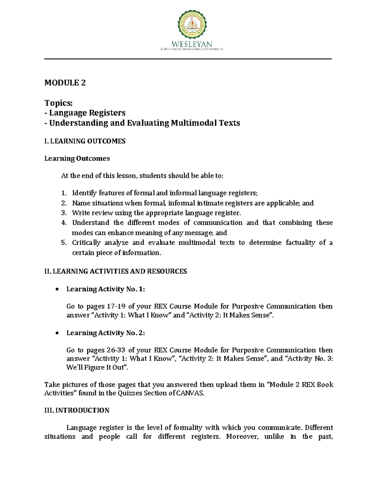 Module 2 GEC2 - ans - MODULE 2 Topics: - Language Registers ...