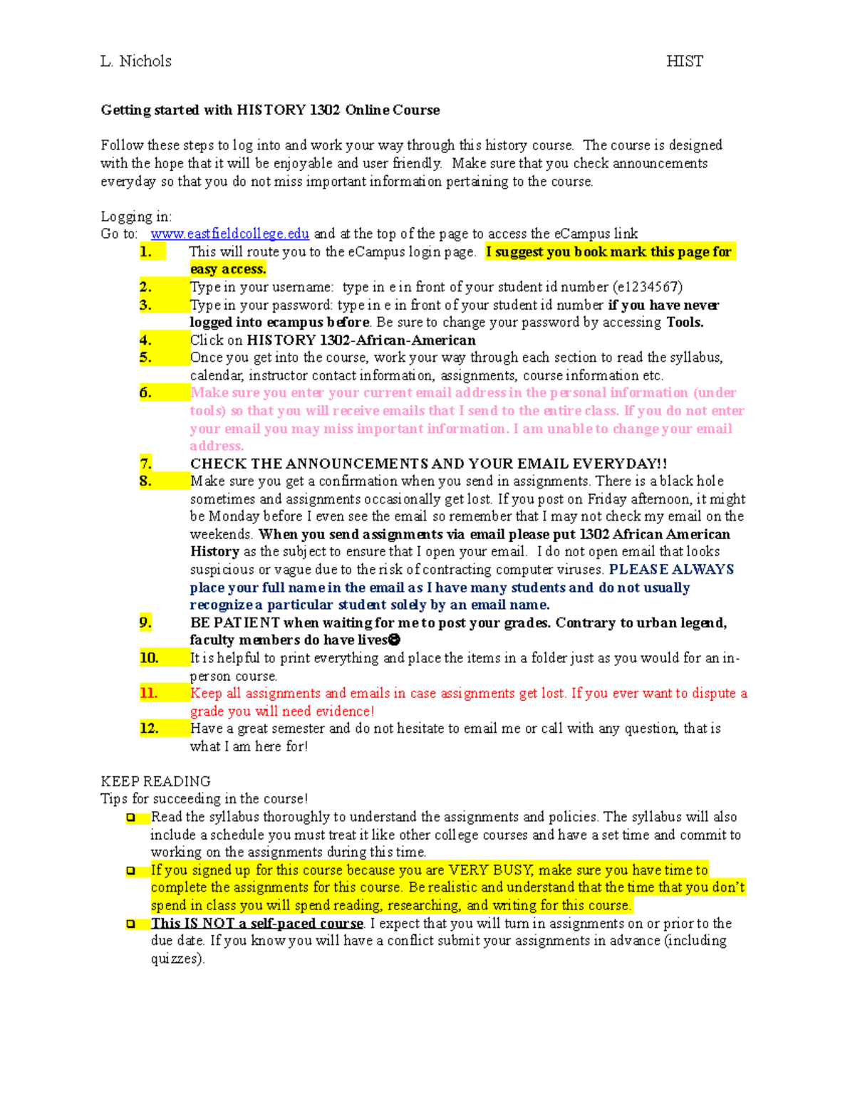 Getting started 1302 AABS - L. Nichols HIST Getting started with ...