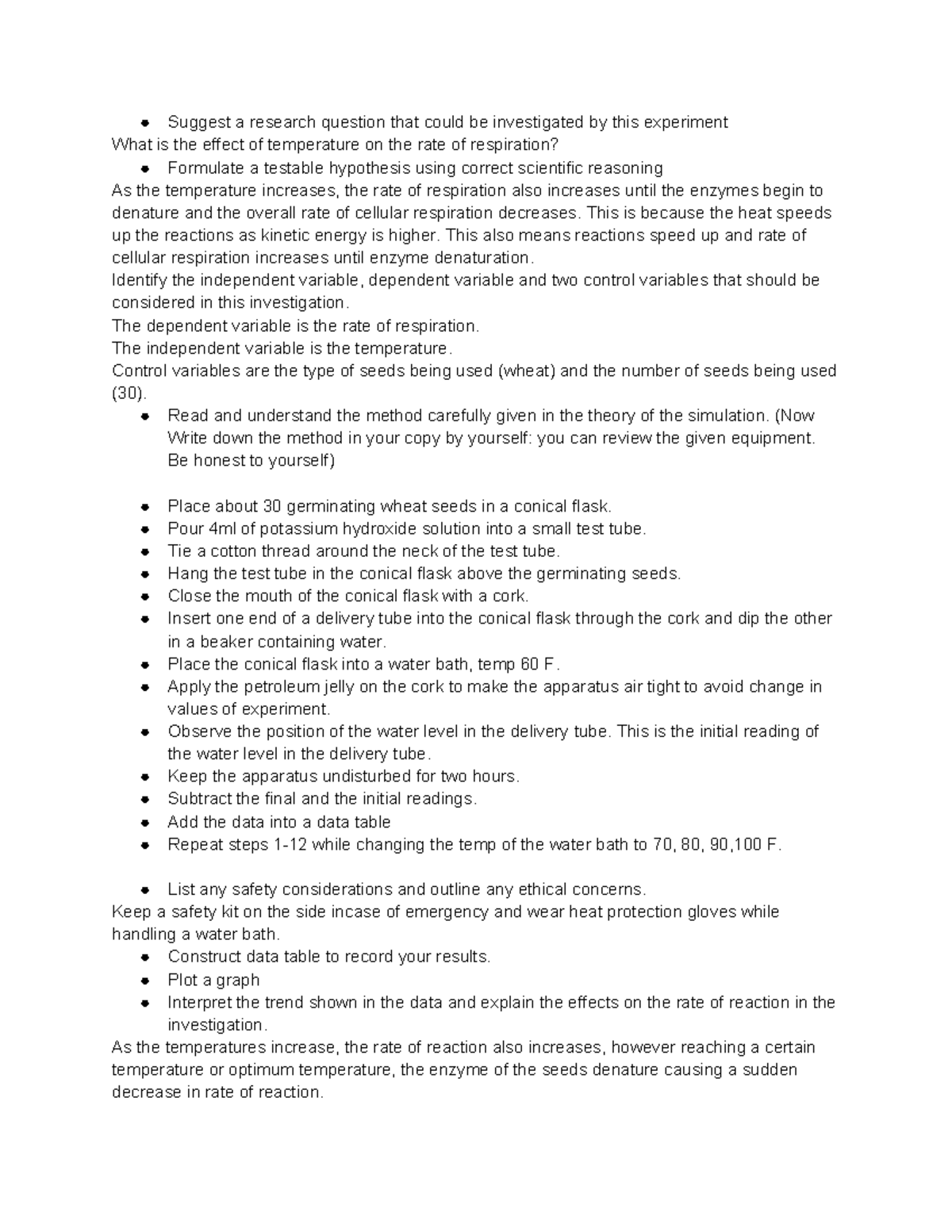 MYP 5 Biology Notes 3 - Suggest a research question that could be ...