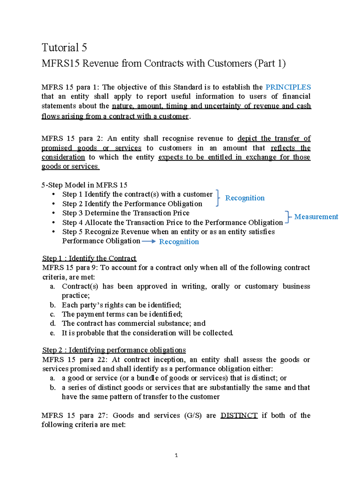 Tutorial 7 MFRS15 Revenue from Contracts with Customers - MFRS 15 para 2: An entity shall ...