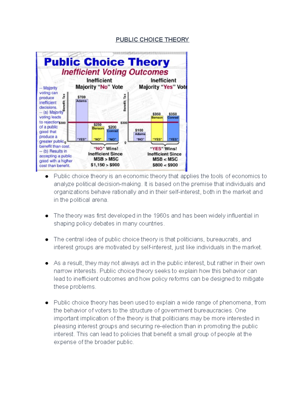 Public Choice Theory - PUBLIC CHOICE THEORY Public choice theory is an ...