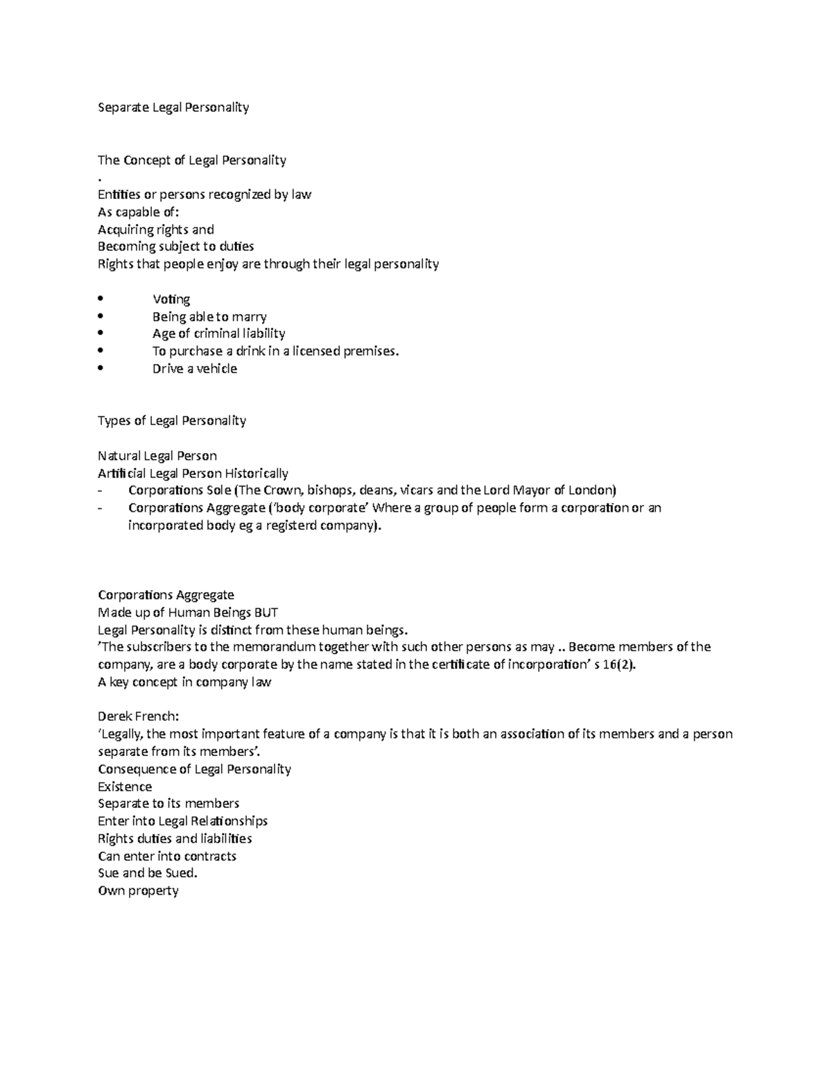 Company Law - Separate Legal Personality - Separate Legal Personality ...