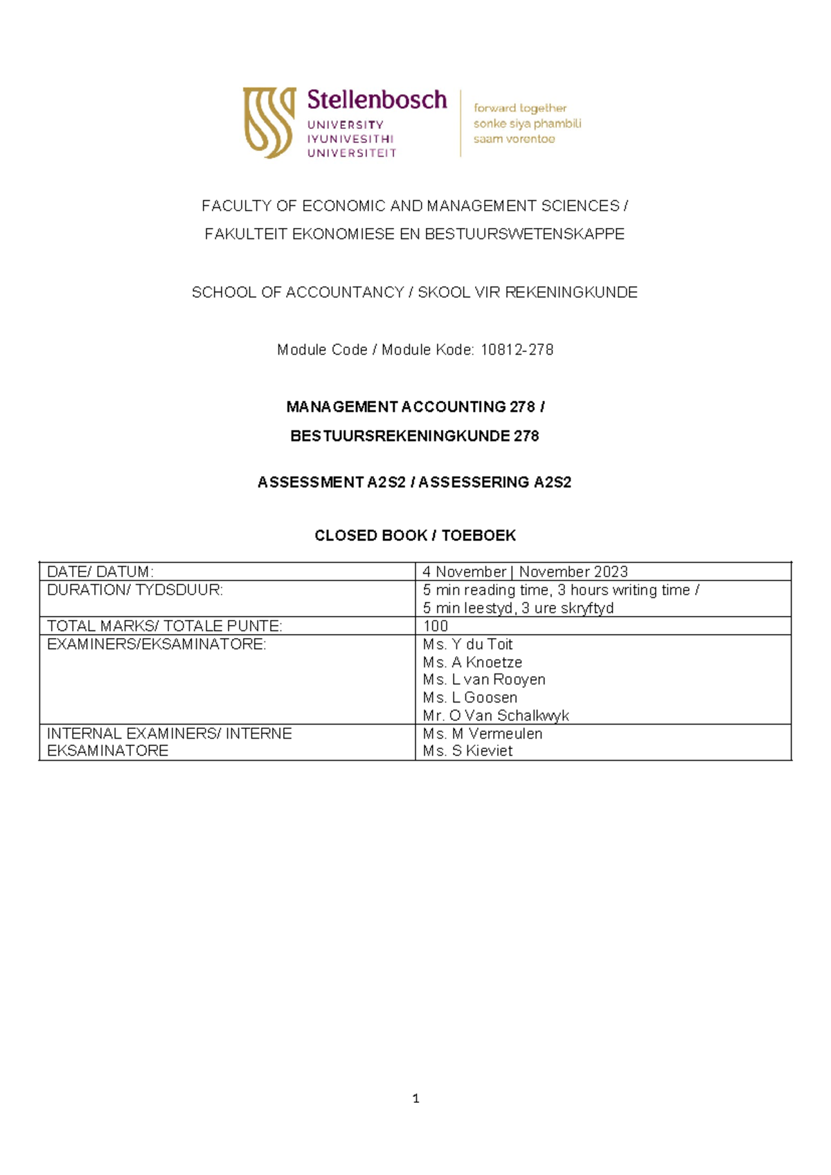 Man Acc 278 - A2S2 2023 Sunlearn - FACULTY OF ECONOMIC AND MANAGEMENT ...