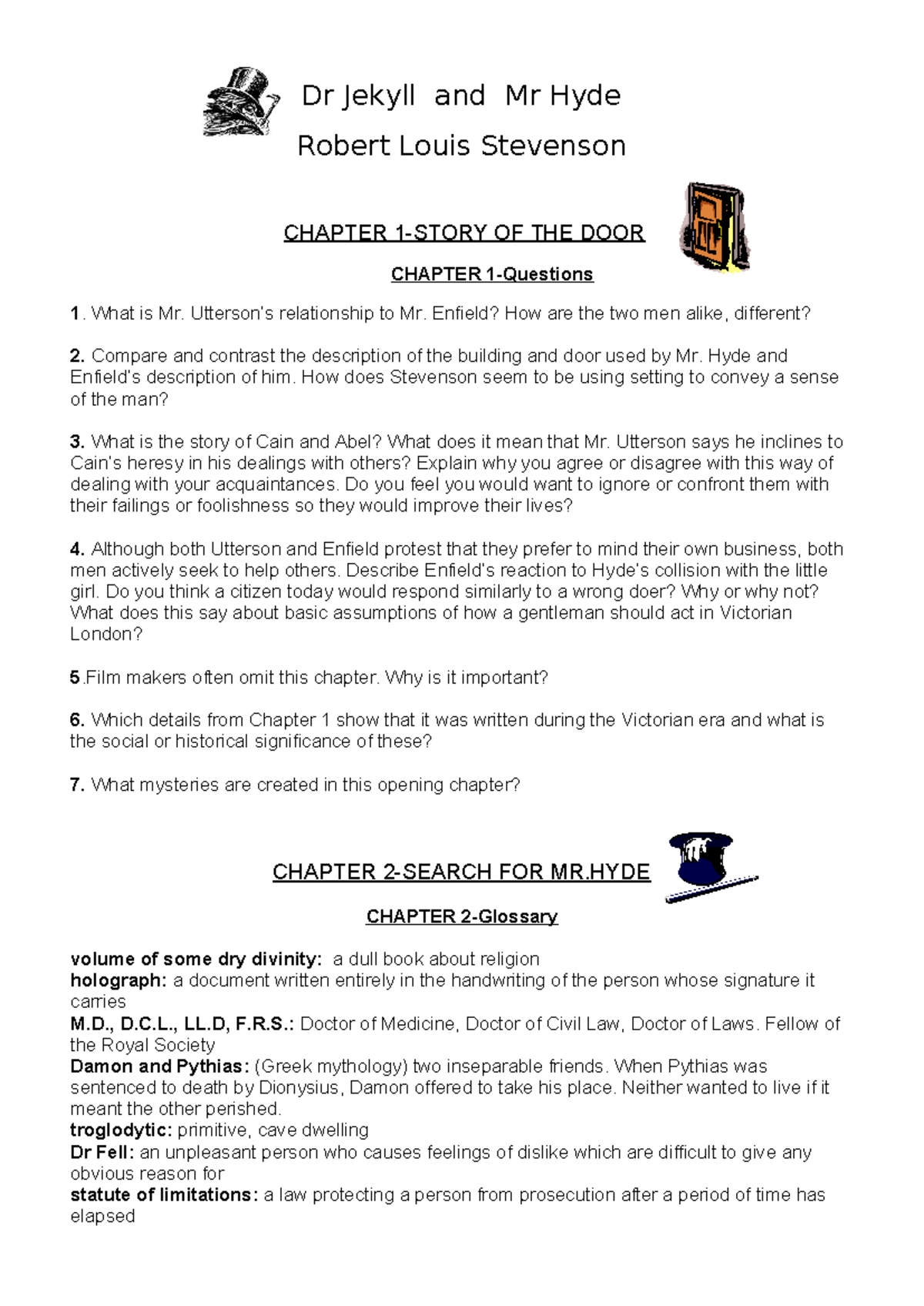 Study guide questions - Hello - Dr Jekyll and Mr Hyde Robert Louis ...