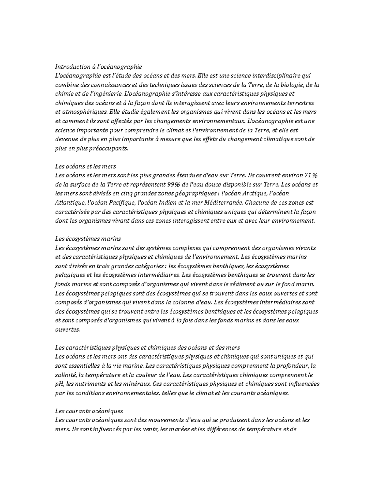 Oceanography Study Notes - Introduction à l'océanographie L ...