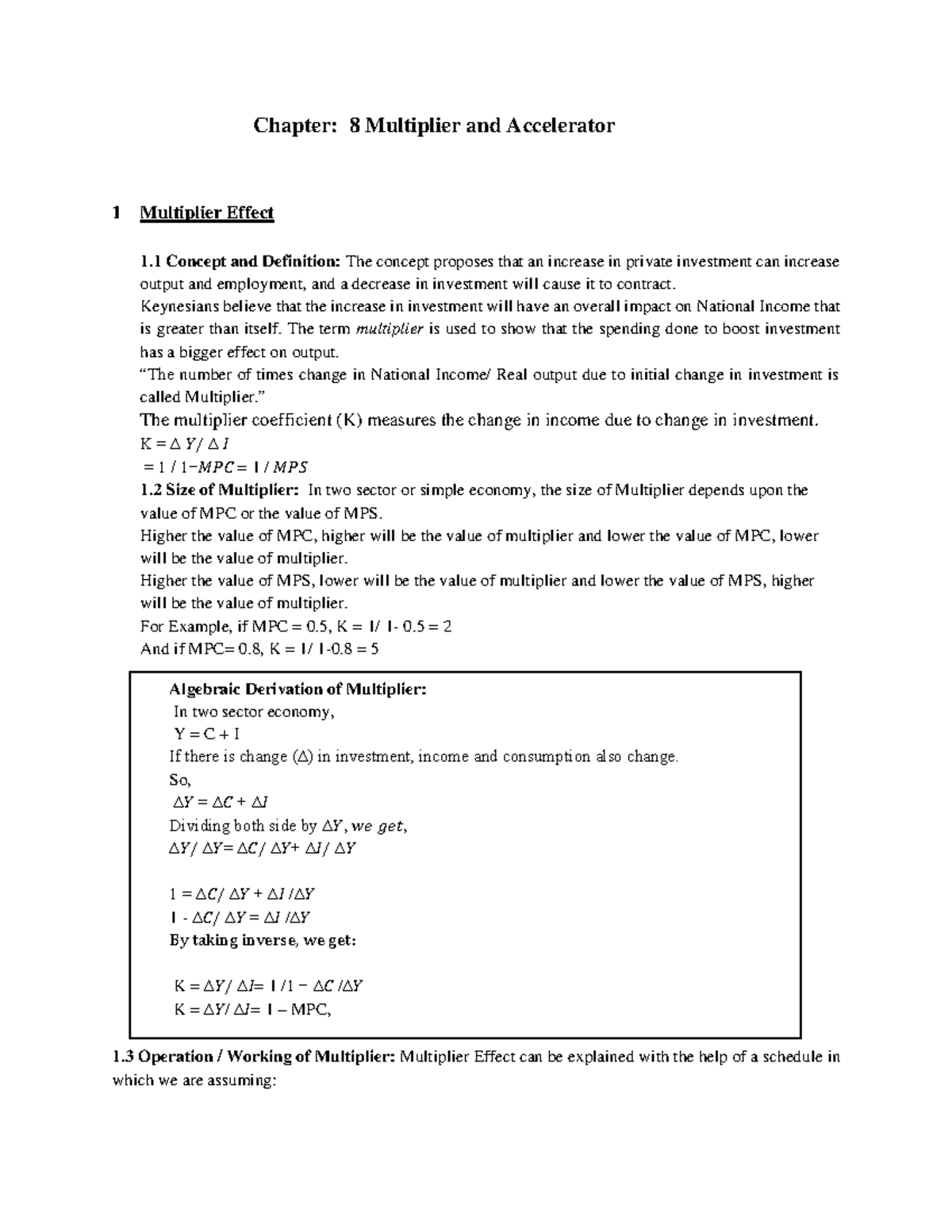 PRC-CH 8 Economics - notes - Chapter: 8 Multiplier and Accelerator 1 ...