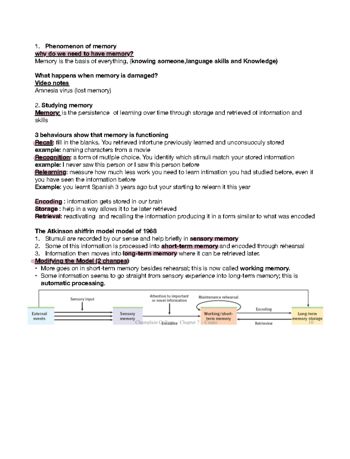 Chap 7 test 3 notes 2 - test guide - Phenomenon of memory why do we ...