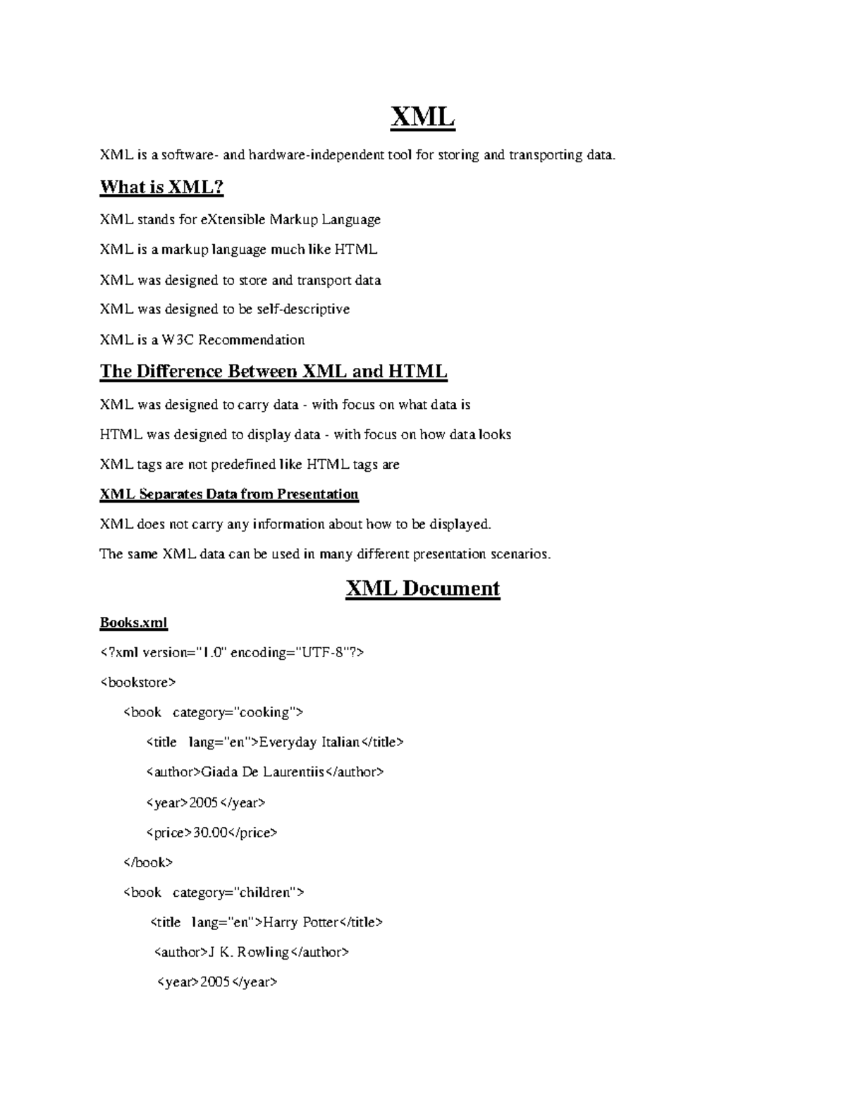 Unit 5 - r18 notes - XML XML is a software- and hardware-independent ...
