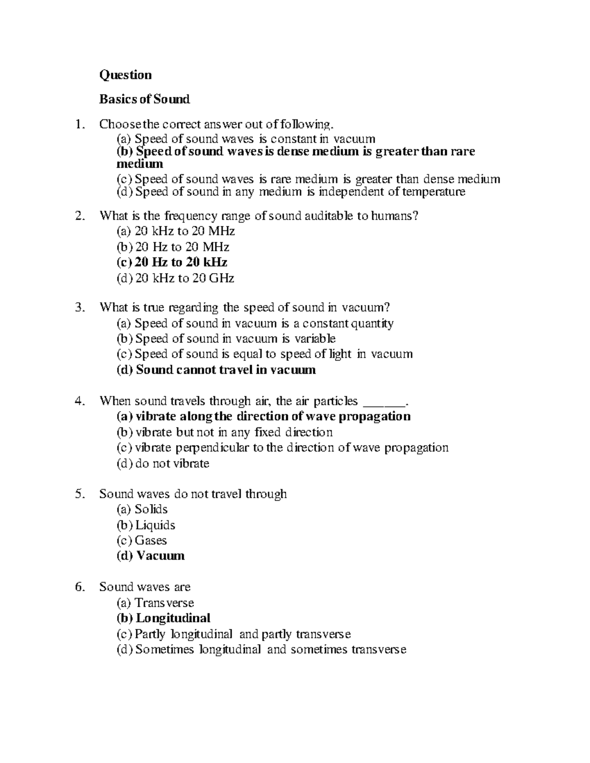 Ii sound ultrasonic mcq - Question Basics of Sound Choose the correct ...