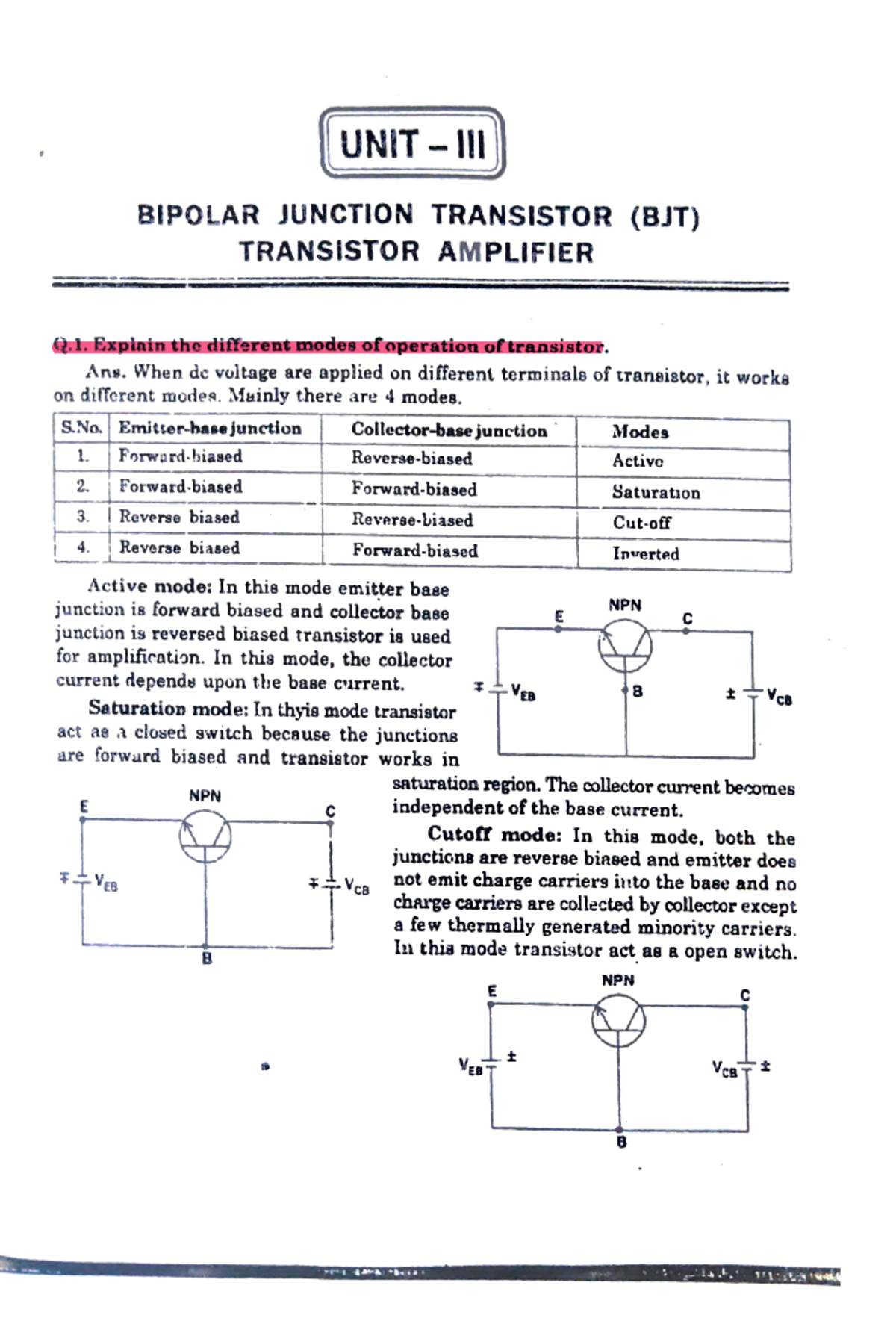 BJT GOLD - UNIT-I BIPOLAR JUNCTION TRANSISTOR (BJT) TRANSISTOR ...
