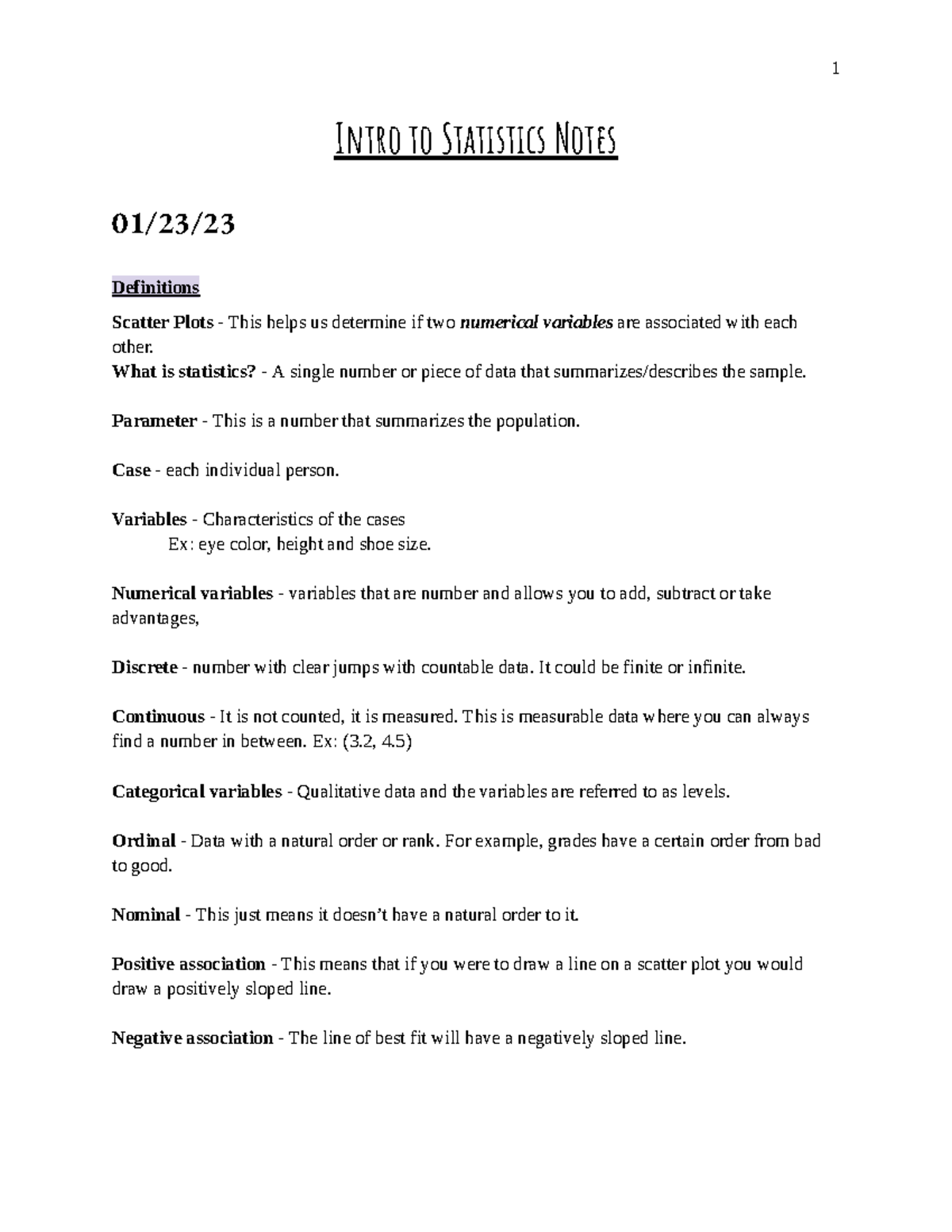 STAT 140 - Intro to Stats - Google Docs - 1 Intro to Statistics Notes ...