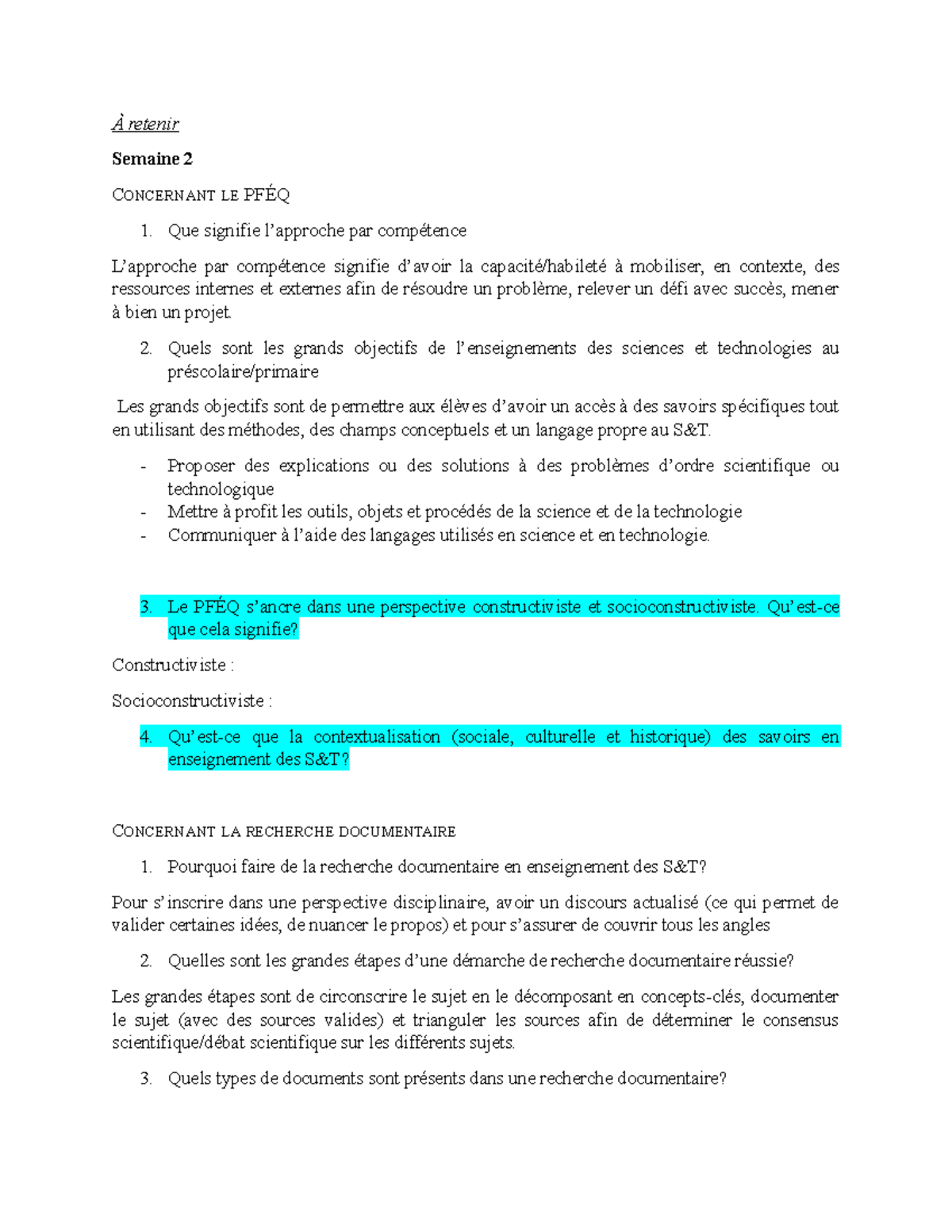 À retenir - À retenir Semaine 2 CONCERNANT LE PFÉQ 1. Que signifie l ...