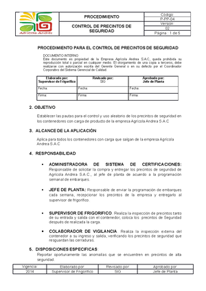 P-PP-17 Procedimiento DE Control Y Reporte DE Incidencias DE Precintos V2 - Fisica - Studocu