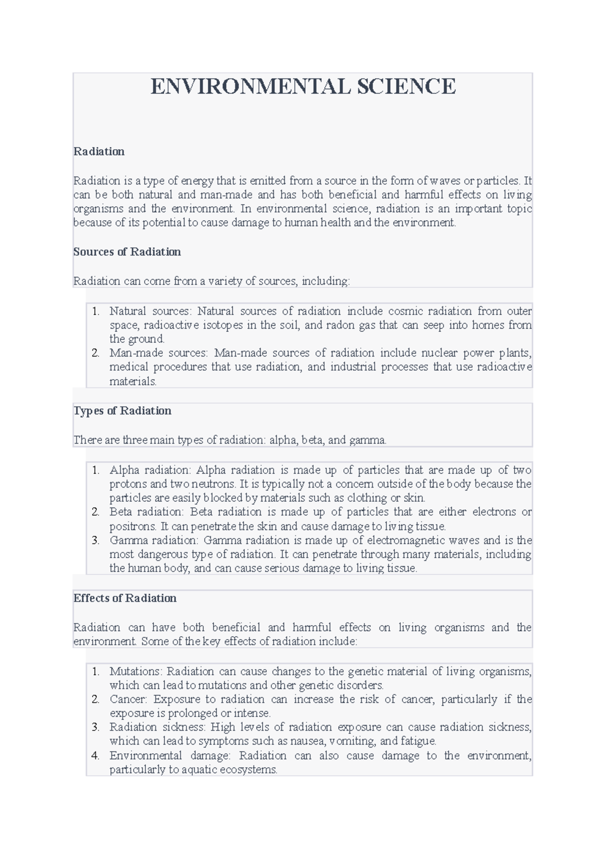 Environmental Science(Radiation) - ENVIRONMENTAL SCIENCE Radiation ...