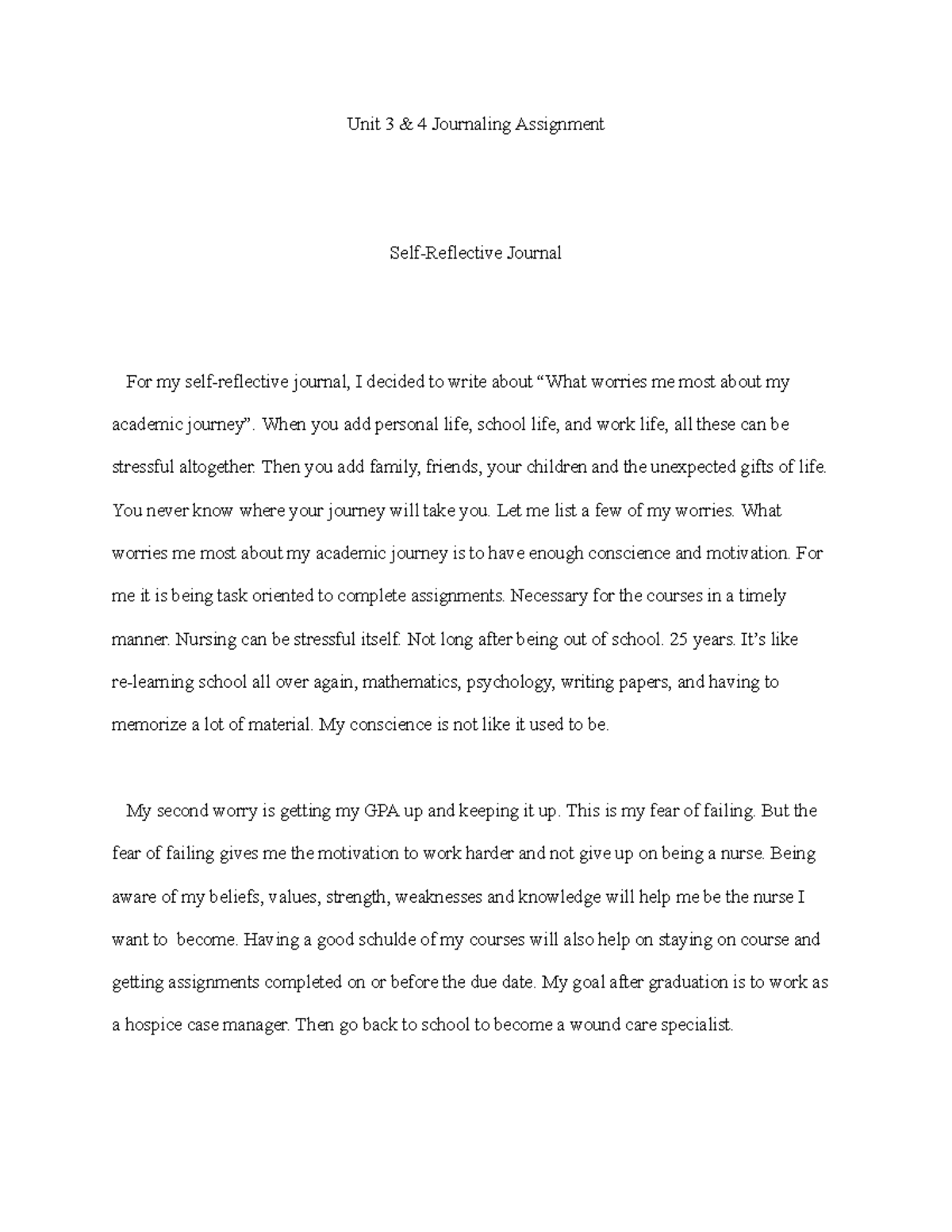 Self-Reflective Journal - Unit 3 & 4 Journaling Assignment Self ...