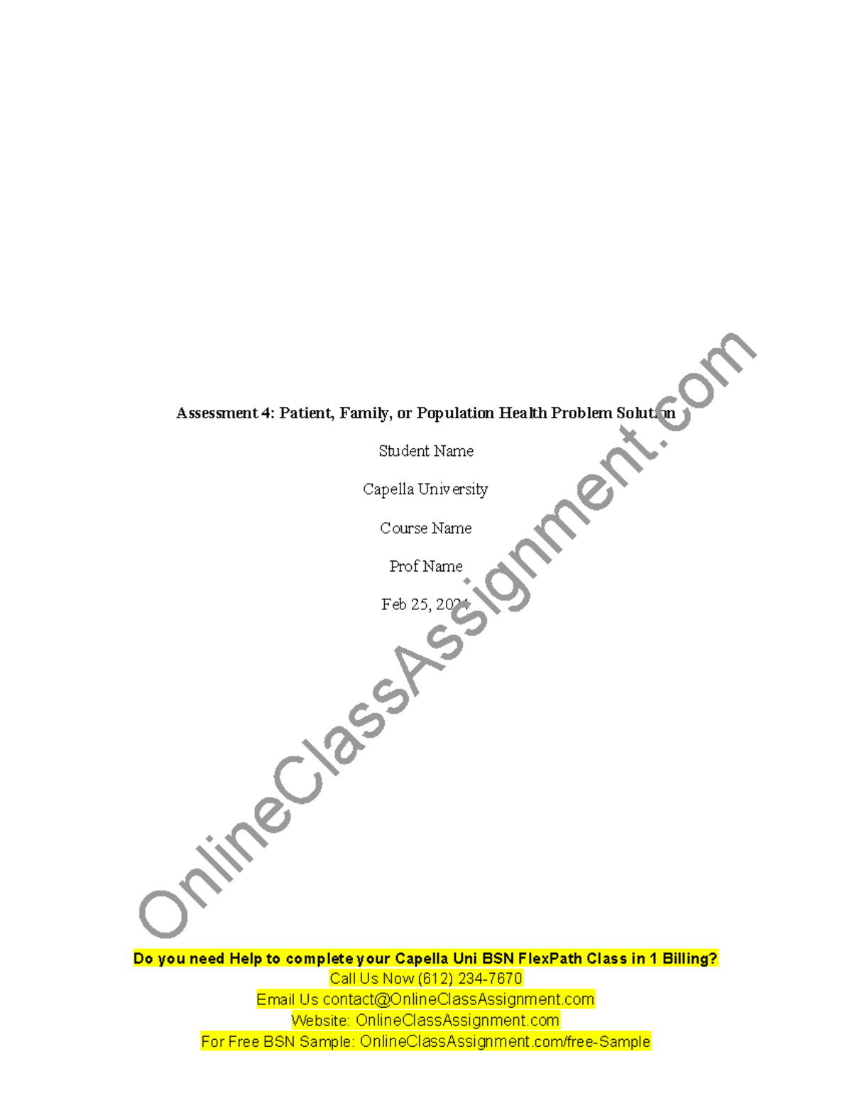 Nurs fpx 4900 assessment 4 patient family or population health problem ...