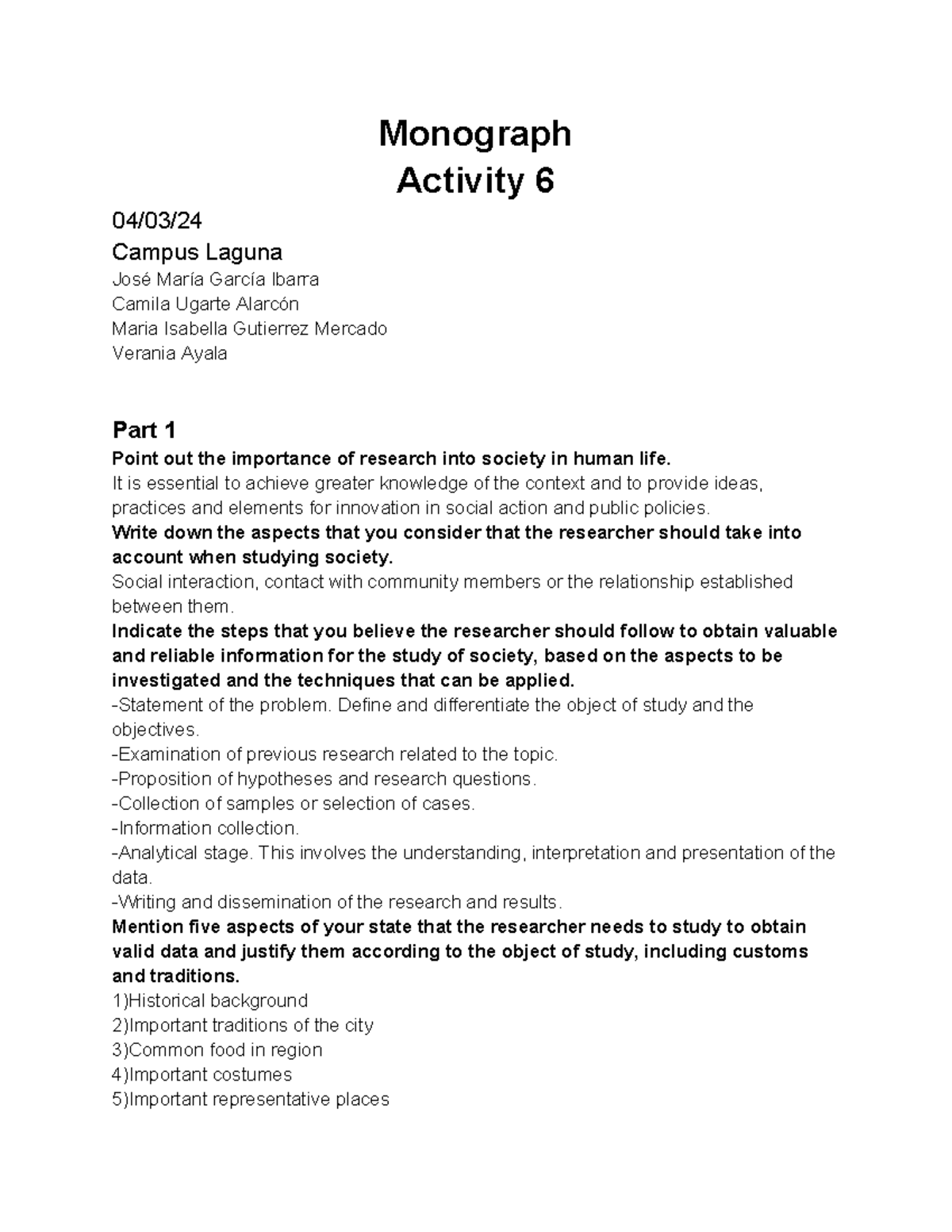 Activity 6 anthropology - Monograph Activity 6 04/03/ Campus Laguna José María García Ibarra ...