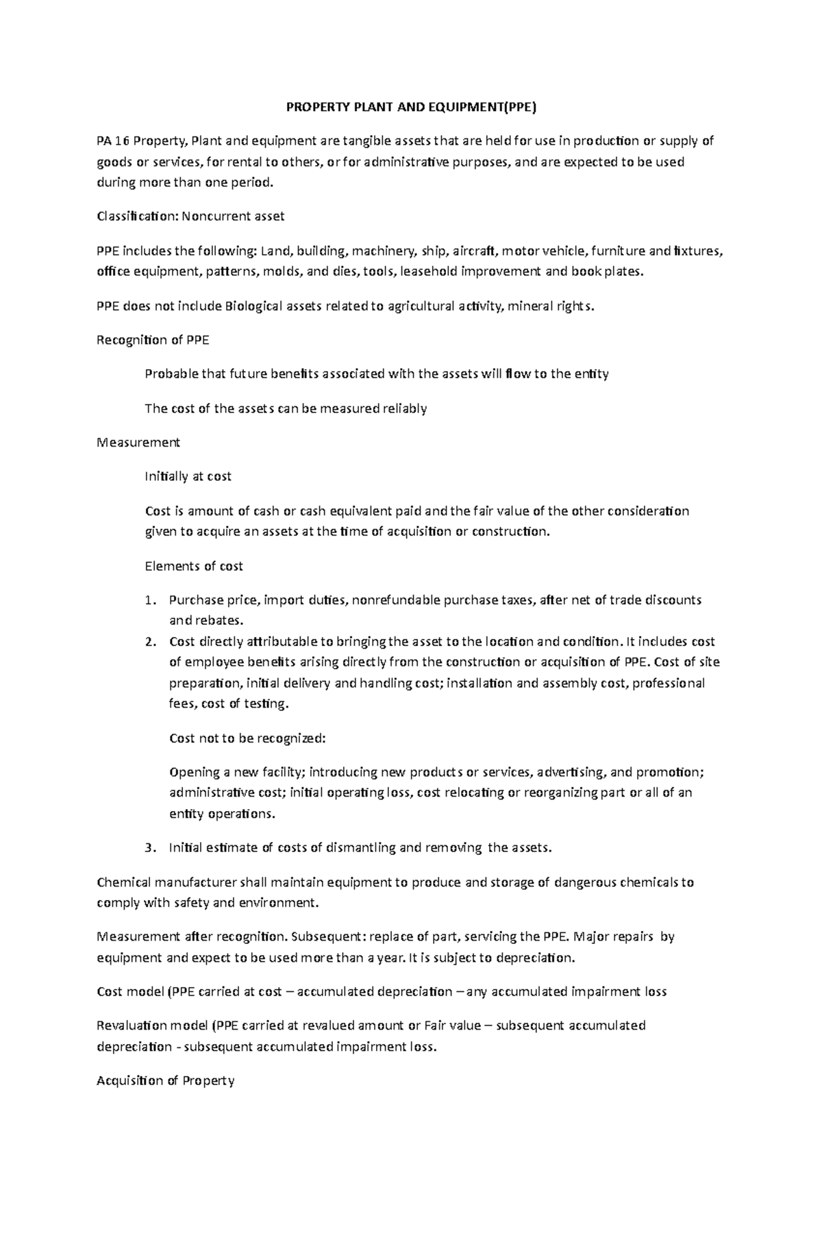 1. Property Plant & EQPT - PROPERTY PLANT AND EQUIPMENT(PPE) PA 16 ...