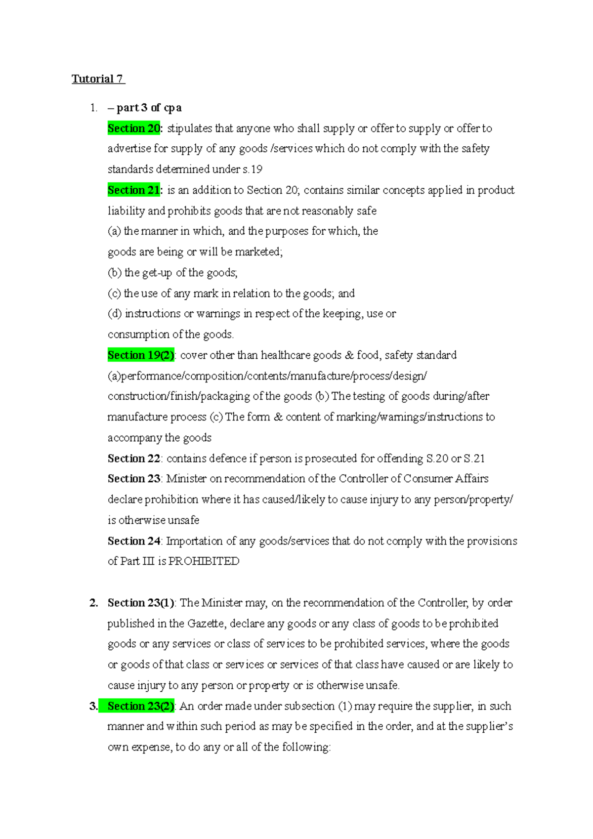 Tutorial 7 - Cs Law - NO QUESTIONS - Tutorial 7 – part 3 of cpa Section ...
