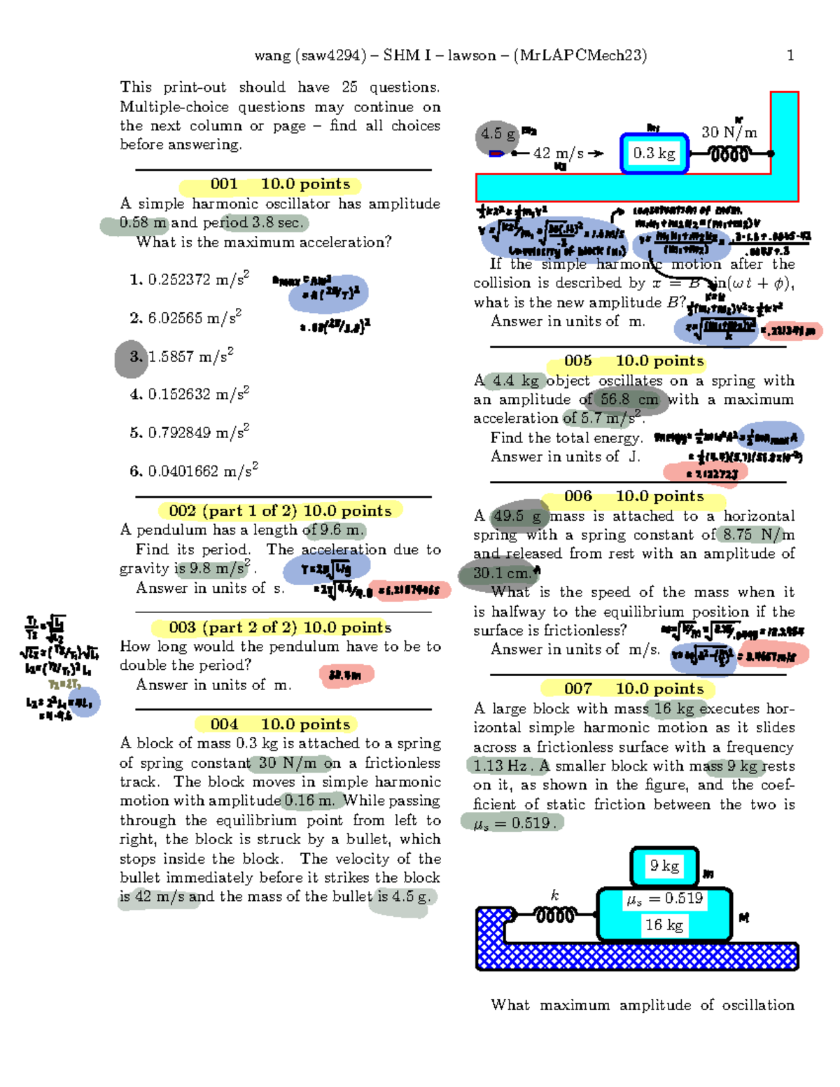 SHM I-problems - shm - This print-out should have 25 questions ...