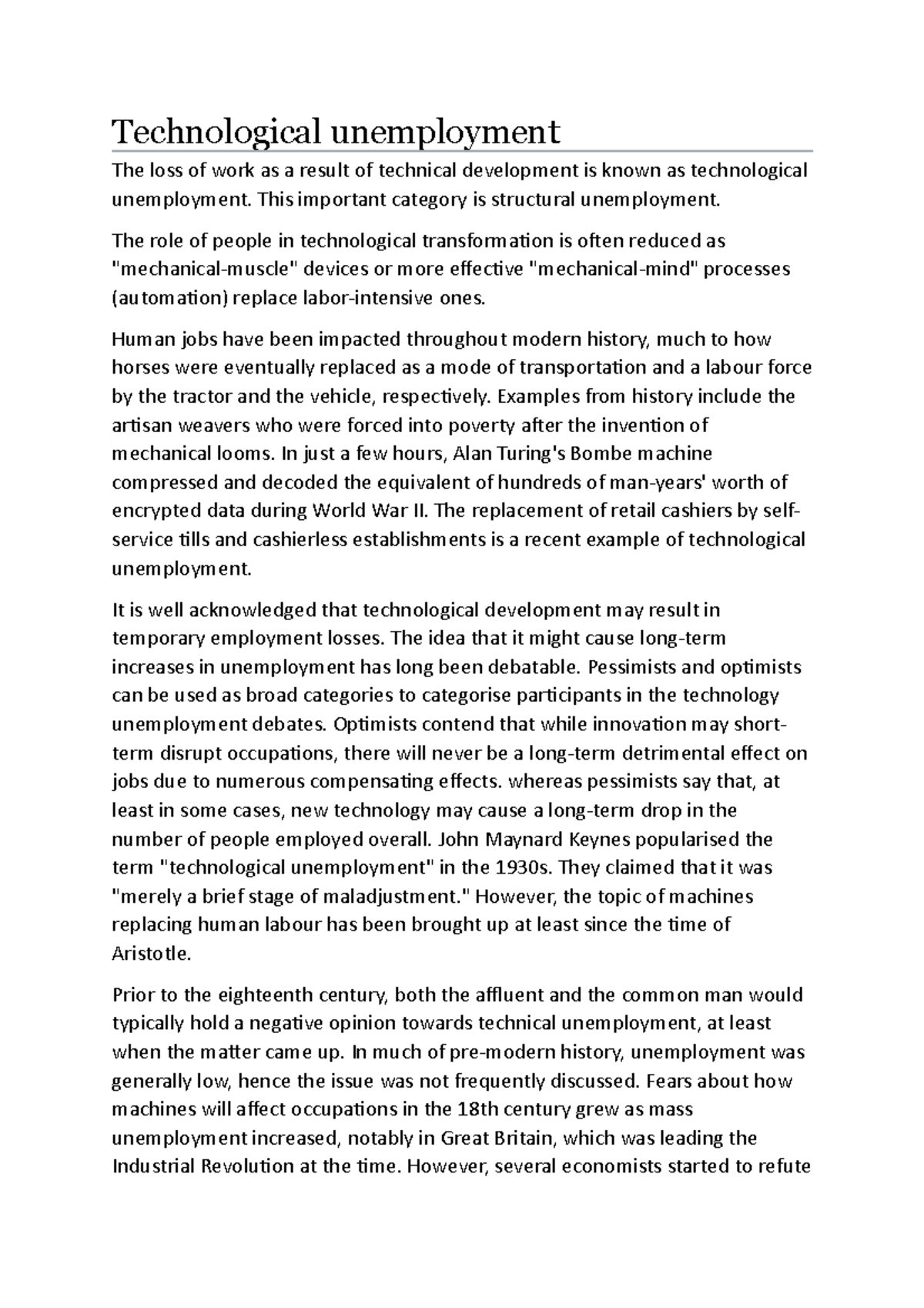 Technological unemployment - This important category is structural ...