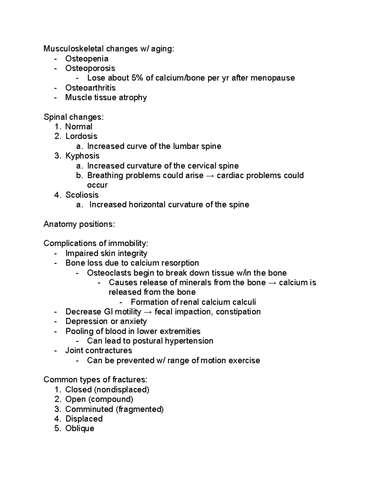 Week 8 Musculoskeletal System - Musculoskeletal changes w/ aging ...