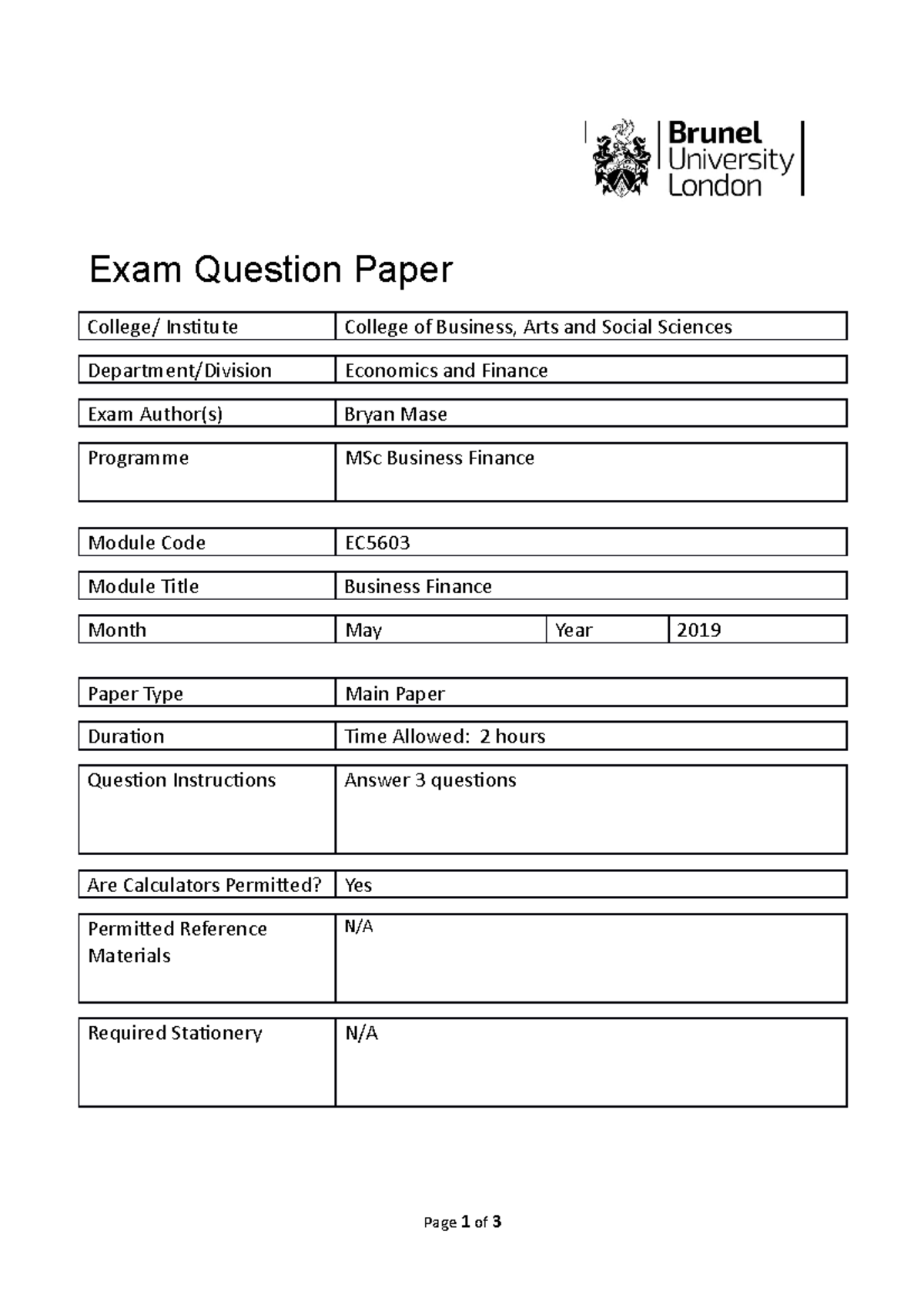 EC5603 May 2019 - final may exam paper - Exam Question Paper College ...