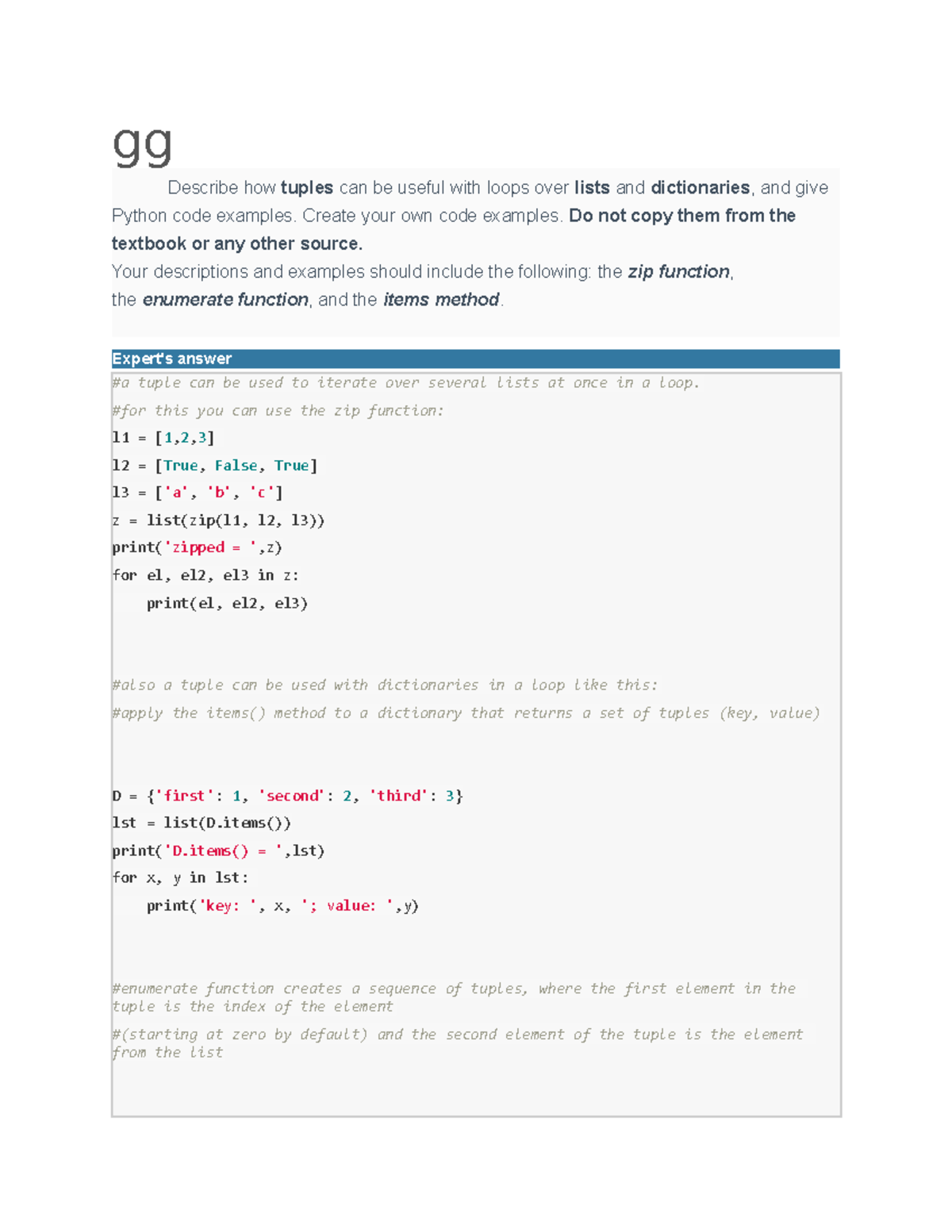 Unit 7 Tuples Lists And Dictionaries Gg Describe How Tuples Can Be Useful With Loops Over