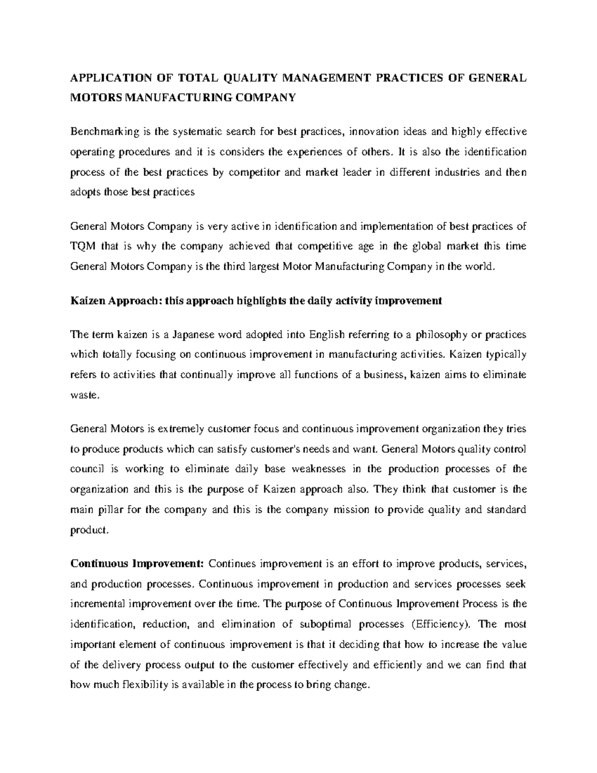 Application OF Total Quality Management - APPLICATION OF TOTAL QUALITY ...