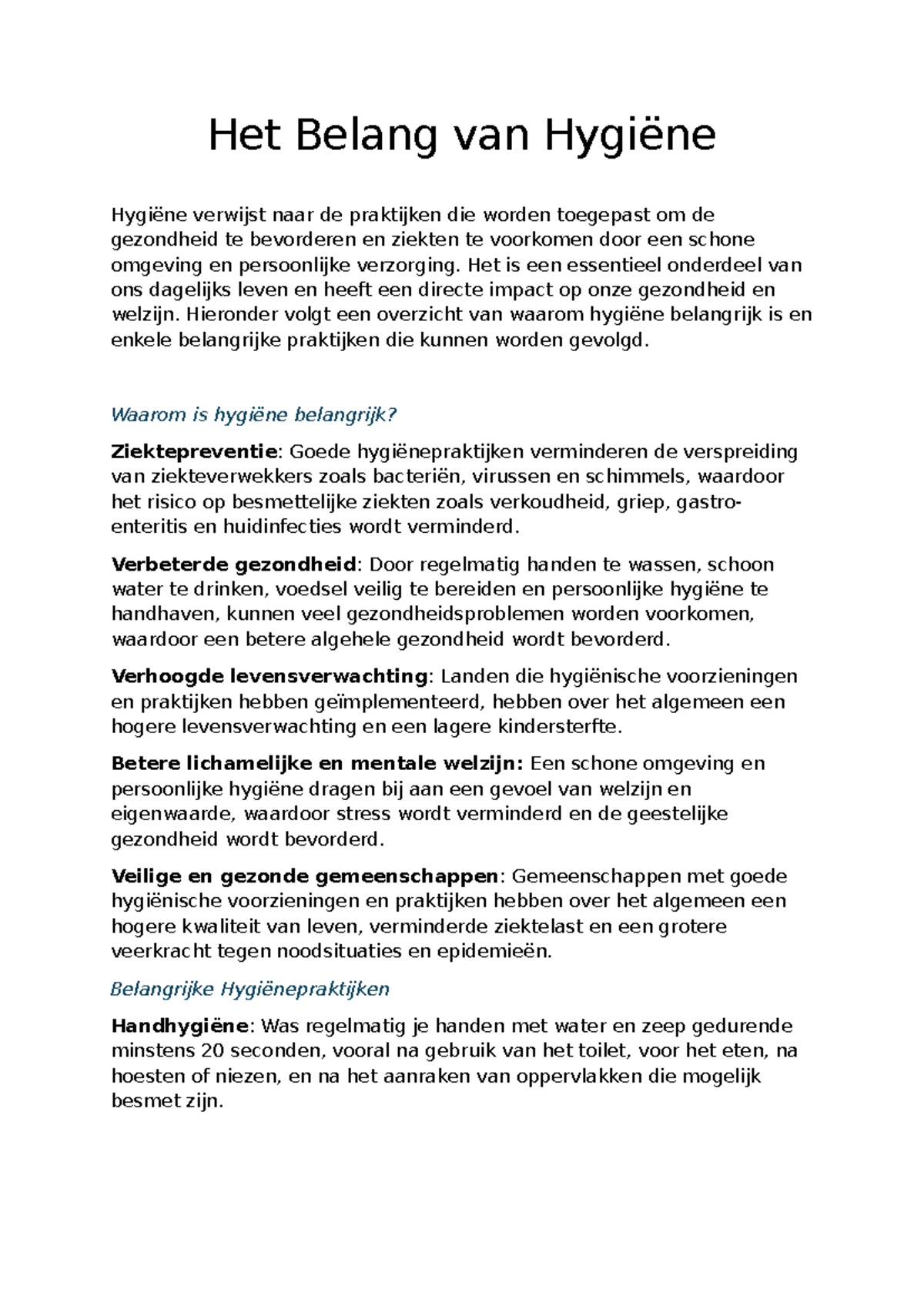 Het Belang van Hygiëne kleine versie en de juiste - Het Belang van ...