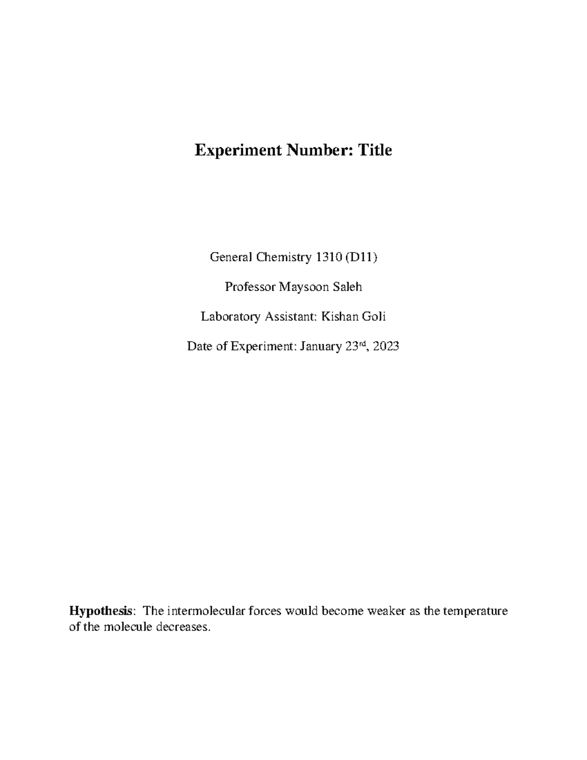 Results only form copy - lab - Experiment Number: Title General ...