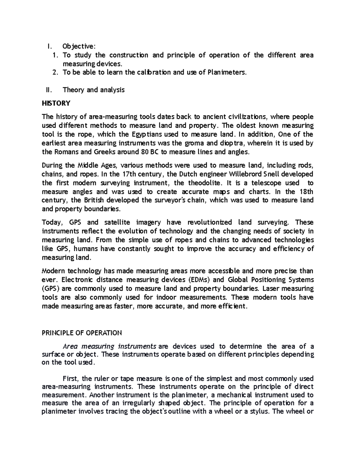 MEASUREMENT OF AREA - I. Objective: 1. To study the construction and ...