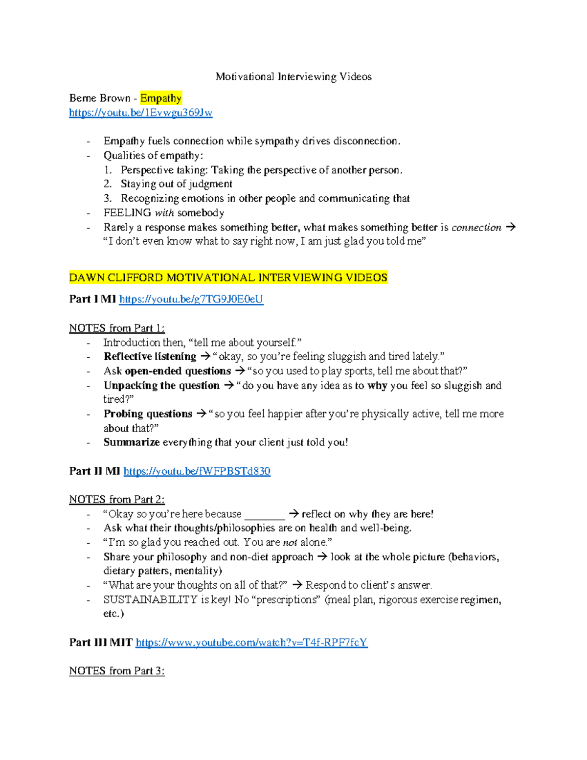Motivational Interviewing Notes - Motivational Interviewing Videos ...