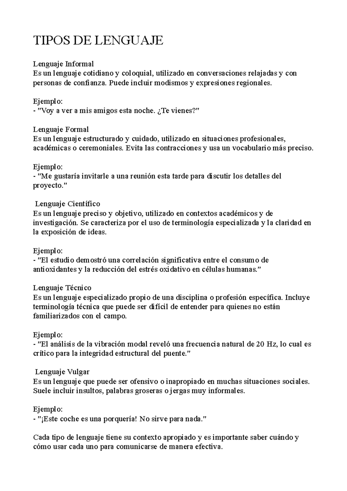Consulta lengua y lit - TIPOS DE LENGUAJE Lenguaje Informal Es un ...