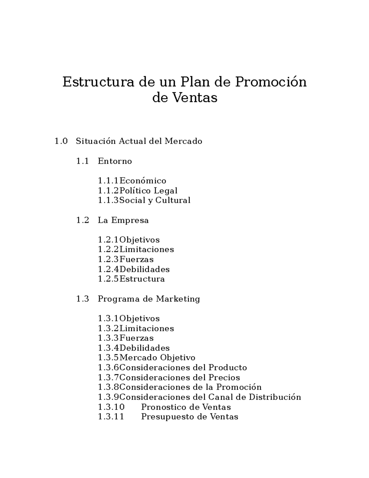 Estructura de un Plan de Promoción de Ventas - Estructura de un Plan de ...