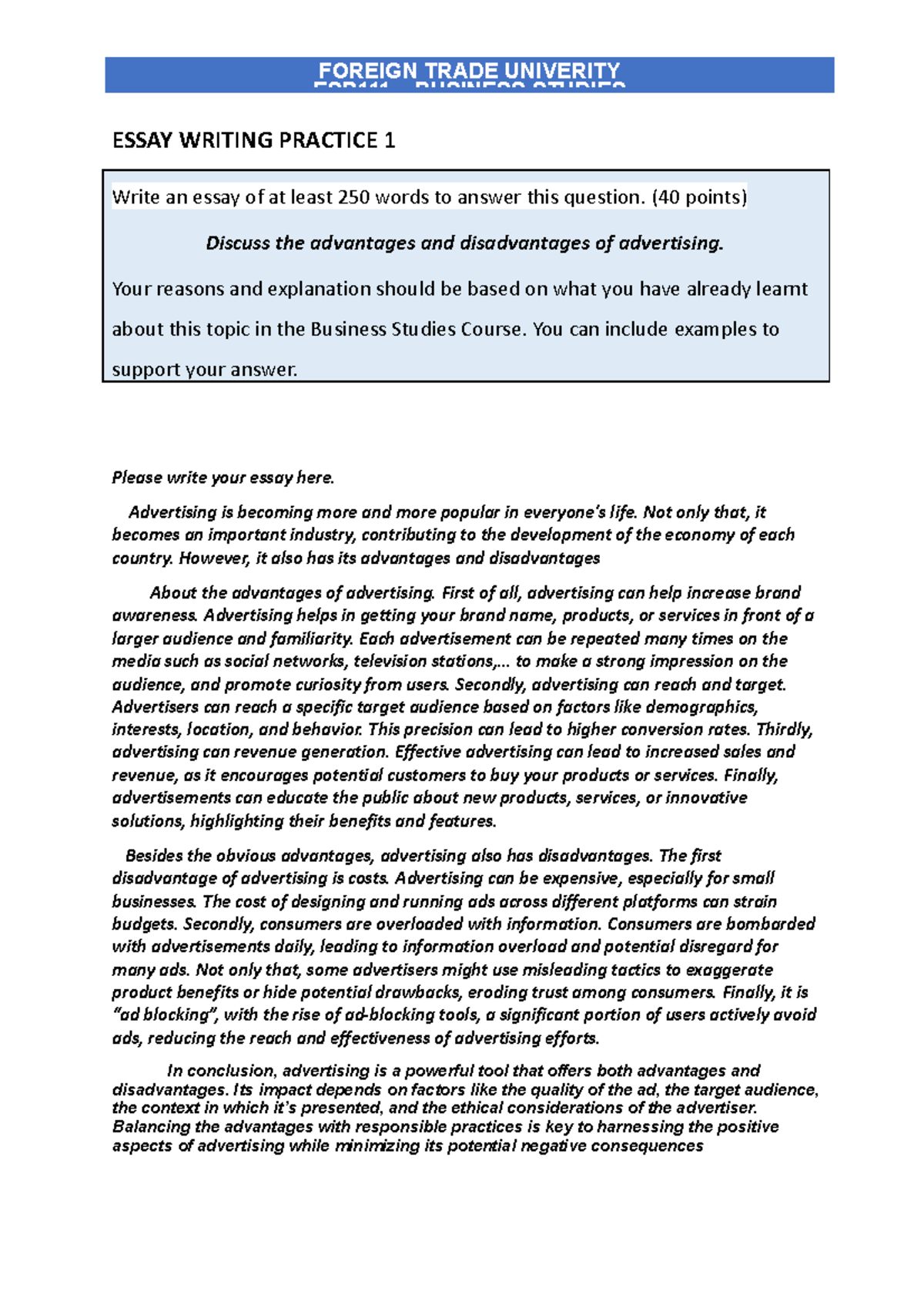 Practice 1 QN - tài liệu hữu ích - ESSAY WRITING PRACTICE 1 Write an ...