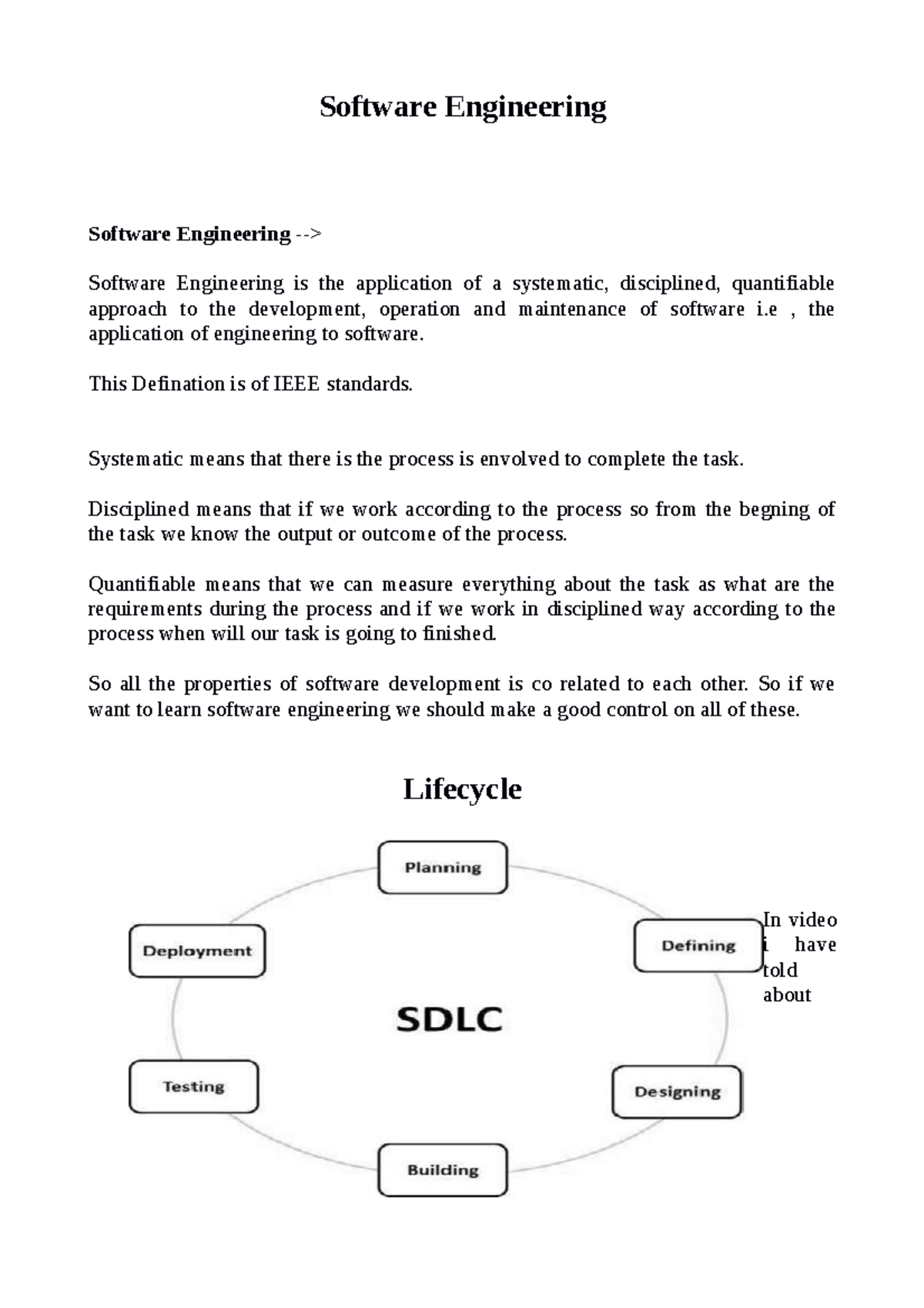 Notes 1 - ujfhyjwe - Software Engineering Software Engineering ...