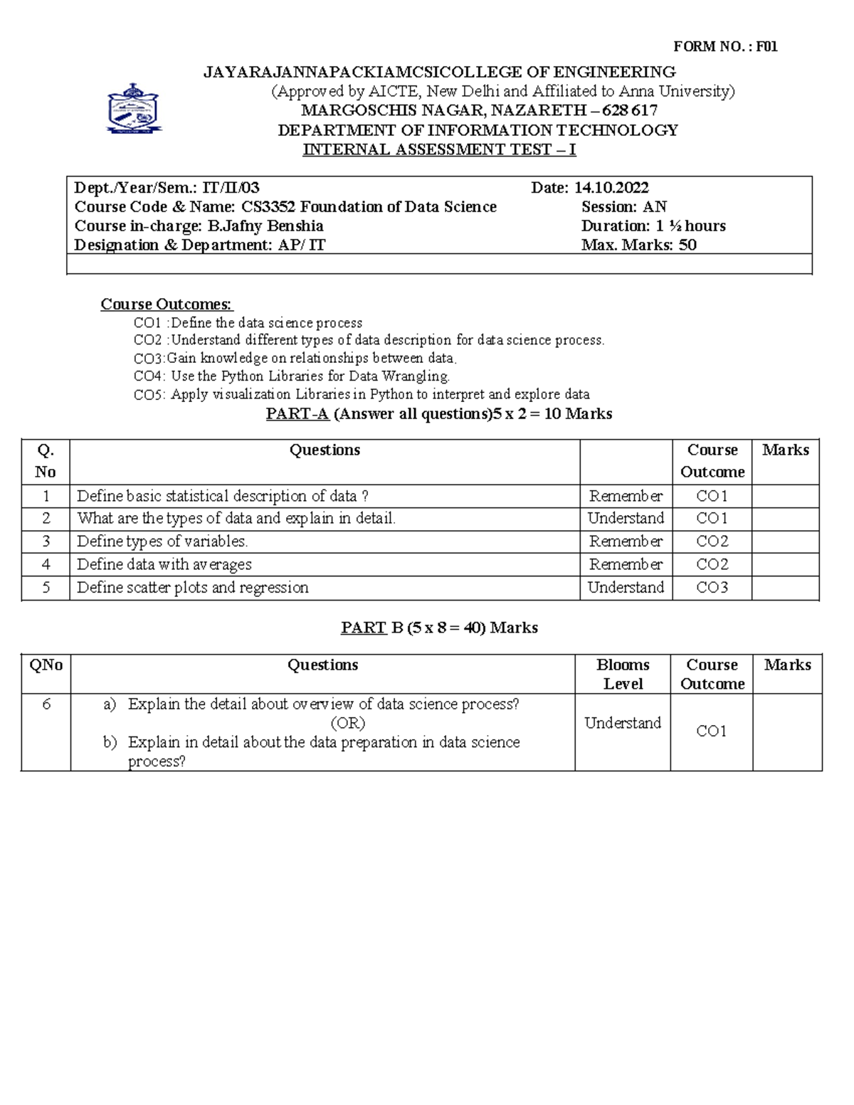 Data scient 1 IAT - FORM NO. : F JAYARAJANNAPACKIAMCSICOLLEGE OF ...