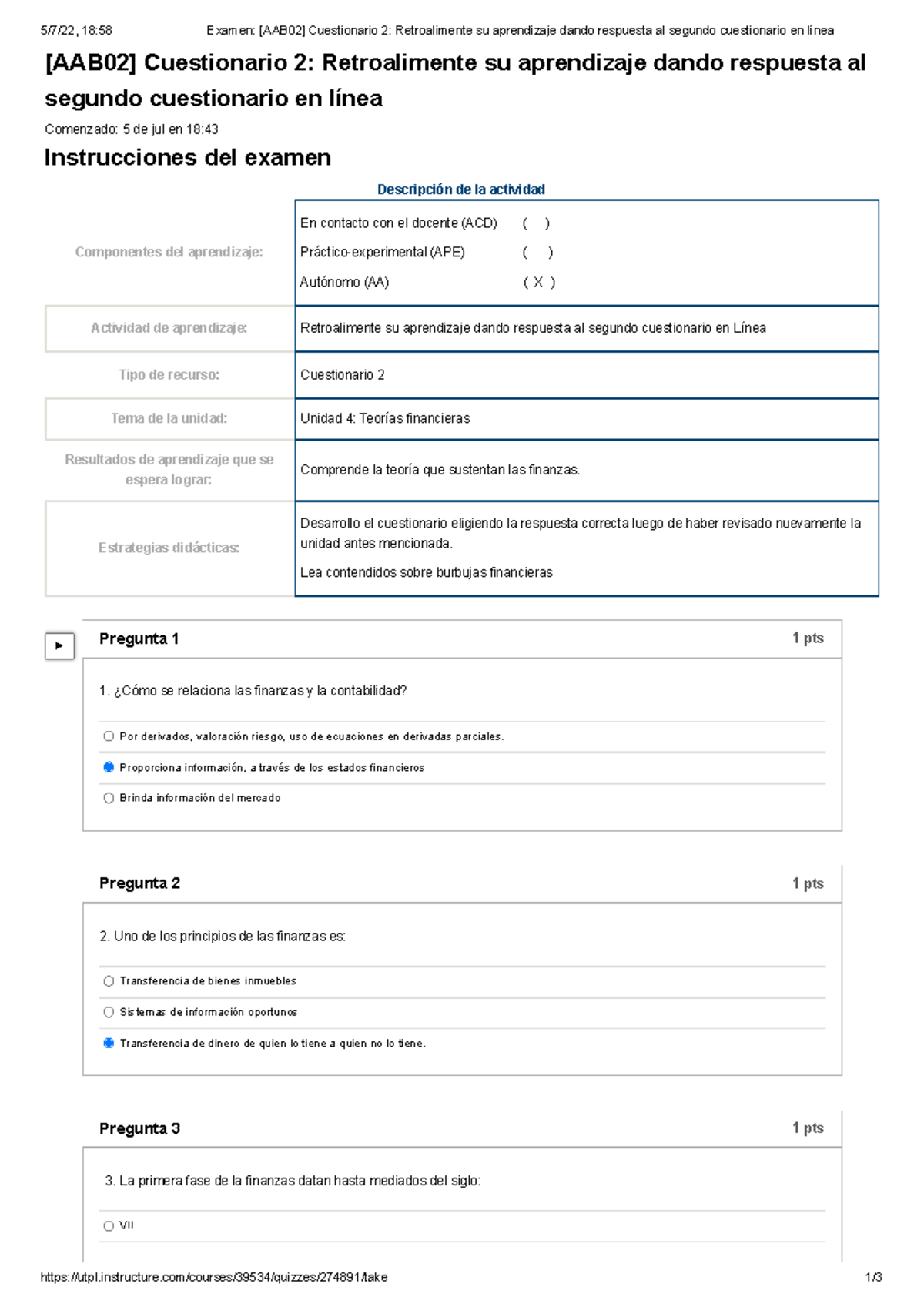 Examen [AAB02] Cuestionario 2 Retroalimente su aprendizaje dando respuesta al segundo ...