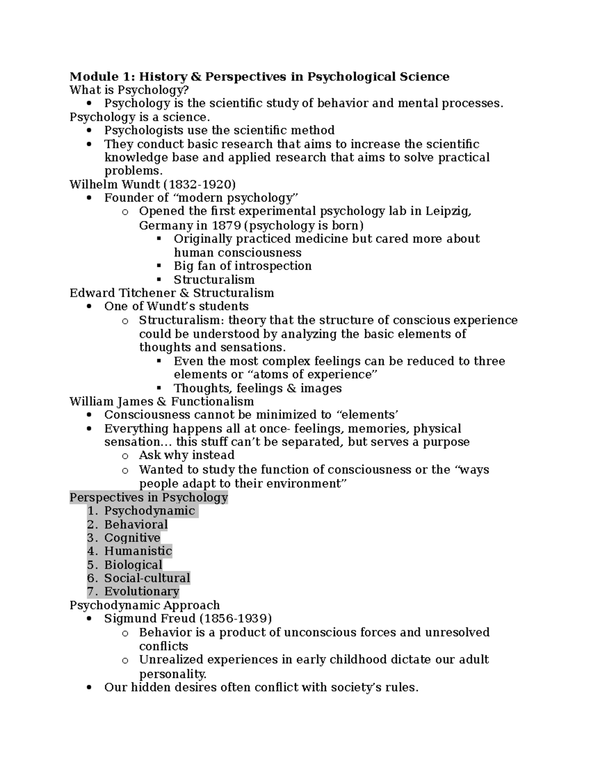 Psych notessss - Module 1: History & Perspectives in Psychological ...