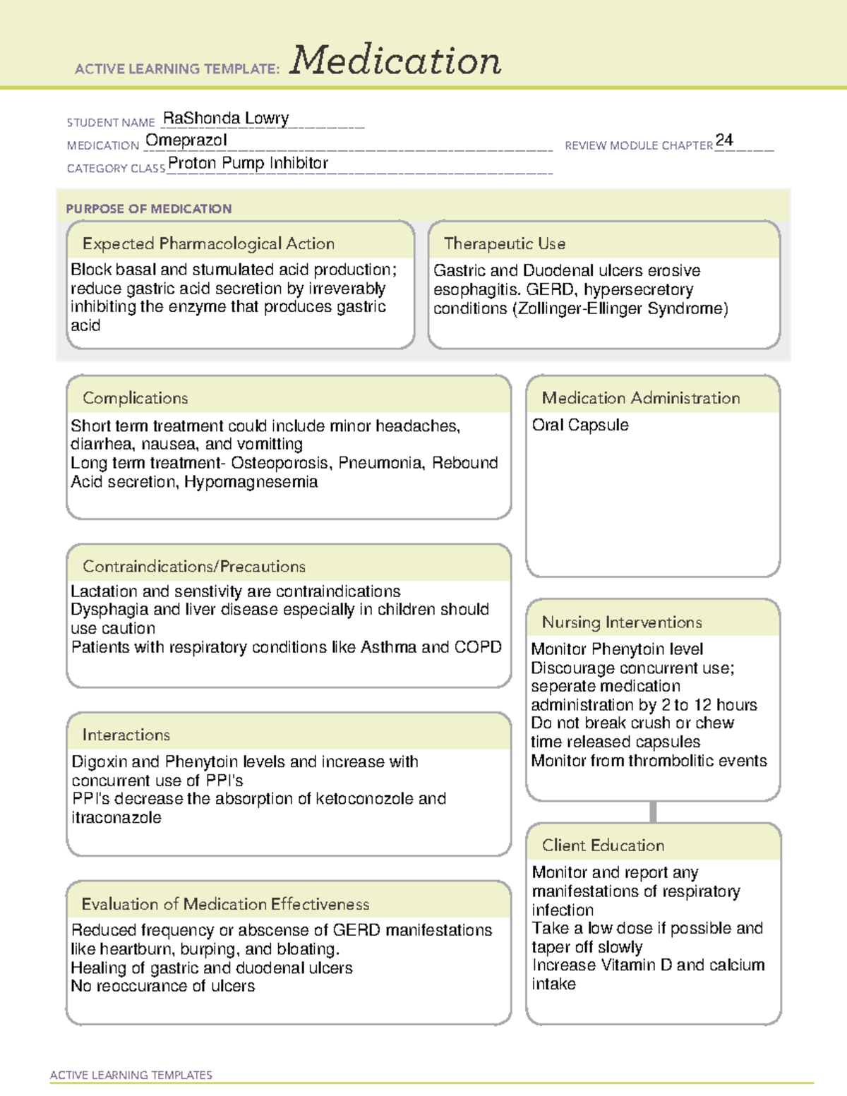 PUD-Omeprazol - ATI template - ACTIVE LEARNING TEMPLATES Medication ...